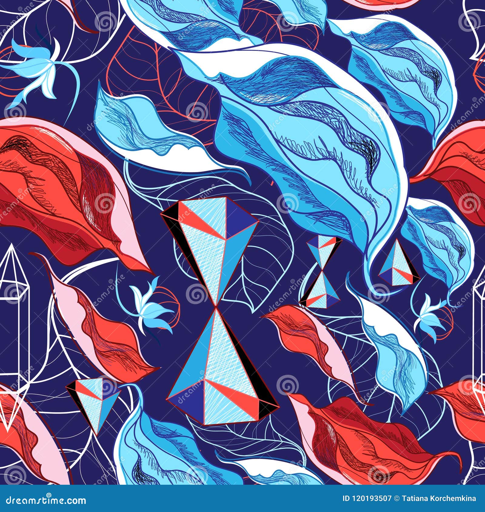 Seamless Plant Pattern Leaves and Geometry Stock Vector - Illustration ...