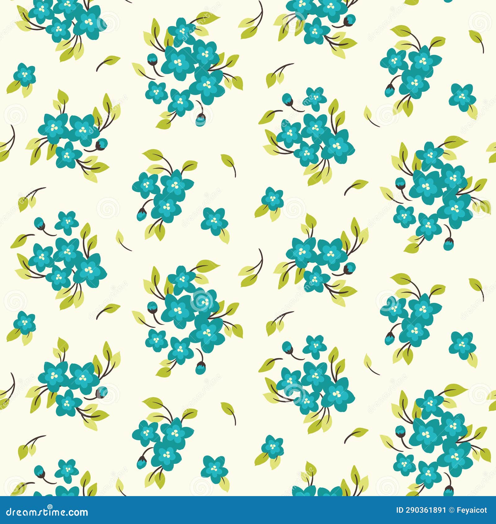 Seamless Floral Pattern, Liberty Ditsy Print with Blue Flowers on White ...
