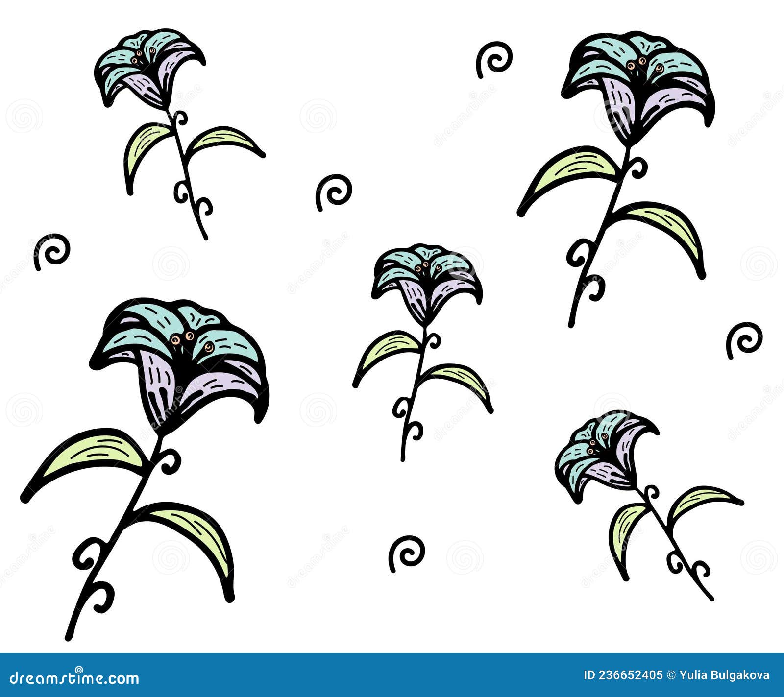 Seamless Floral Pattern with Lilies in Doodle Style Stock Vector ...