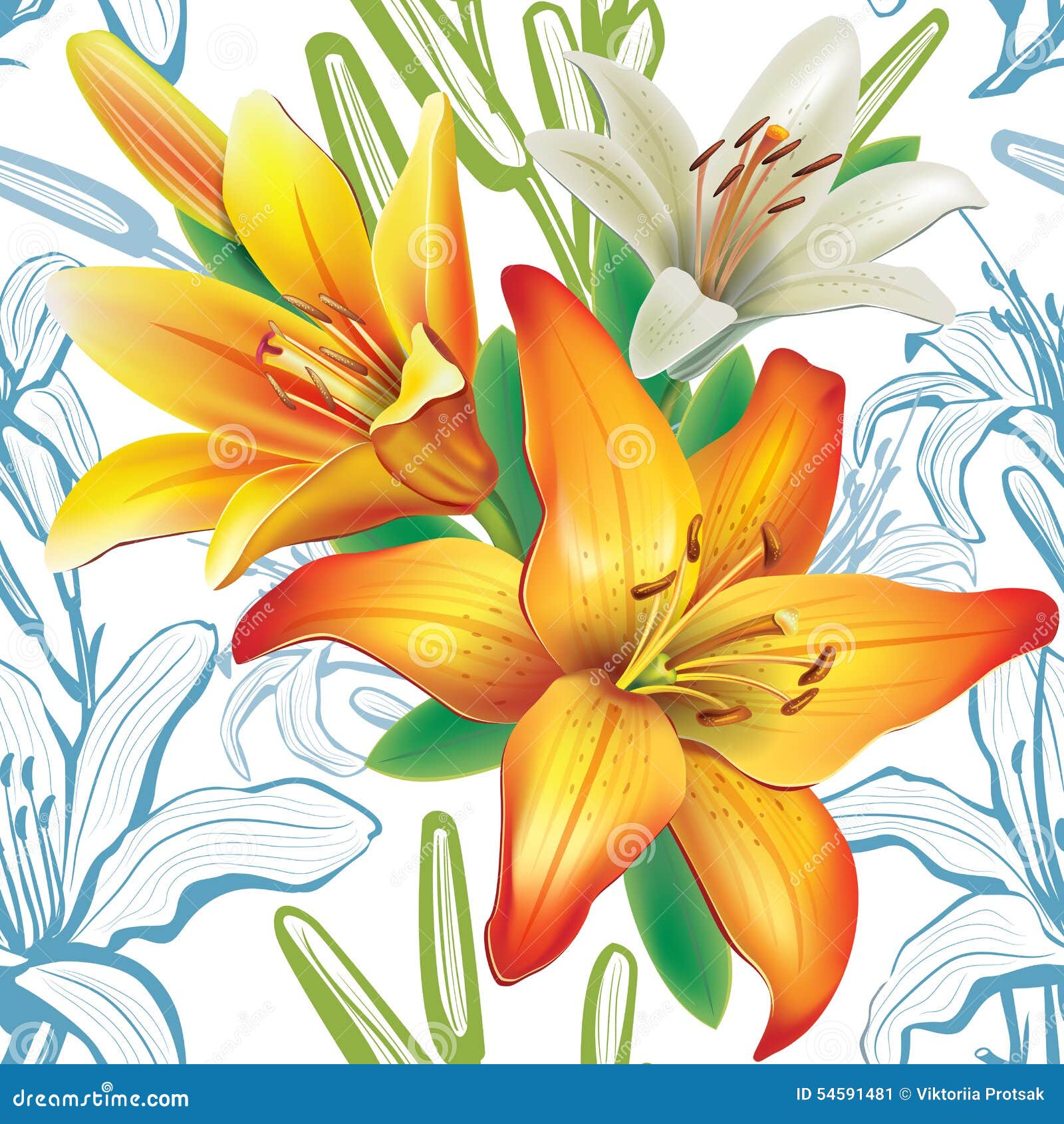 Seamless Floral Pattern with Lilies Stock Vector - Illustration of ...
