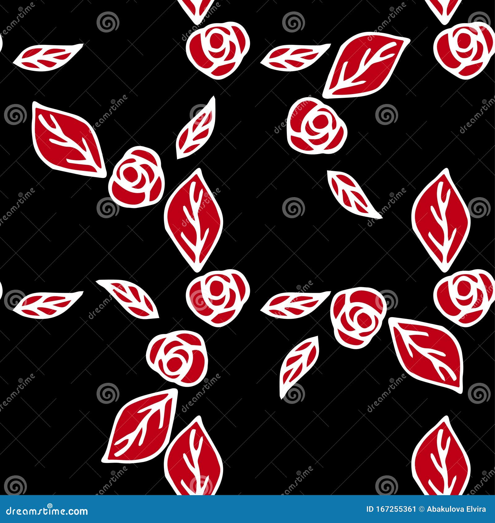 Seamless Floral Pattern with Little Red Roses, on a Black Background ...