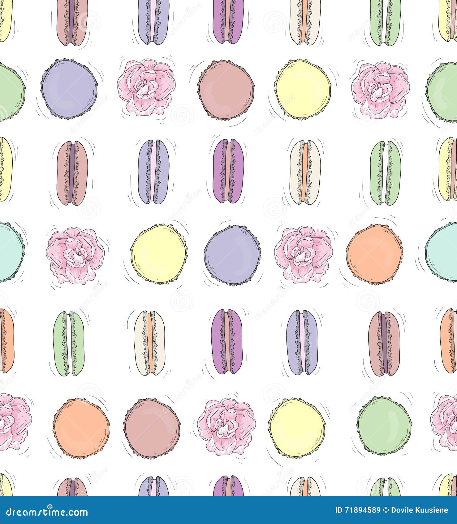 Seamless Floral Pattern with Macaroons. Stock Vector - Illustration of ...