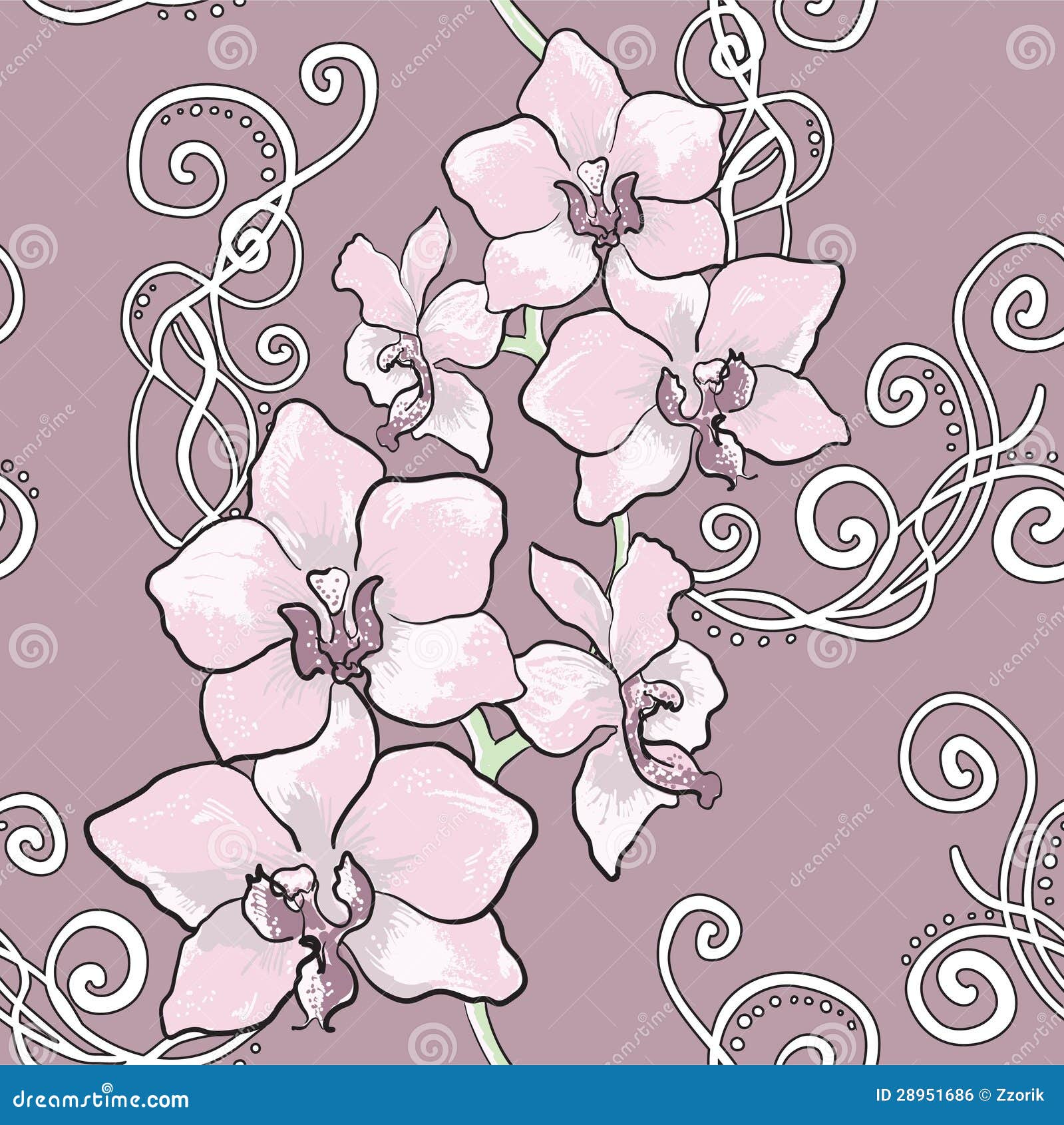 Seamless Floral Pattern with Orchid Stock Illustration - Illustration ...