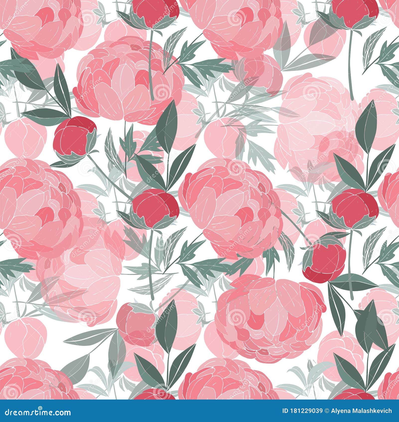 Seamless Floral Pattern with Peonies. Vector Illustration Stock ...