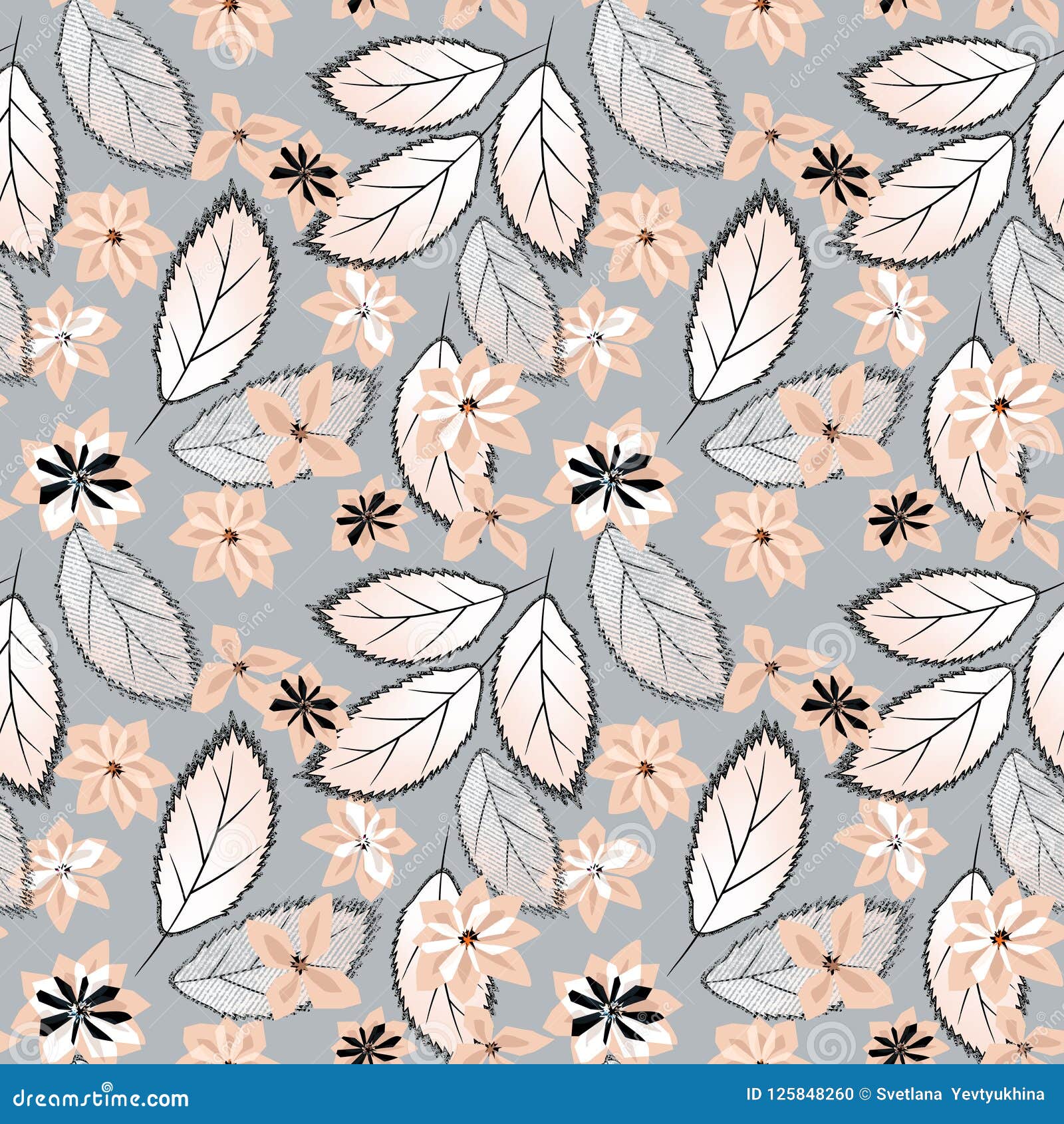 Seamless Floral Pattern. Pink Flowers on Grey Background Stock ...