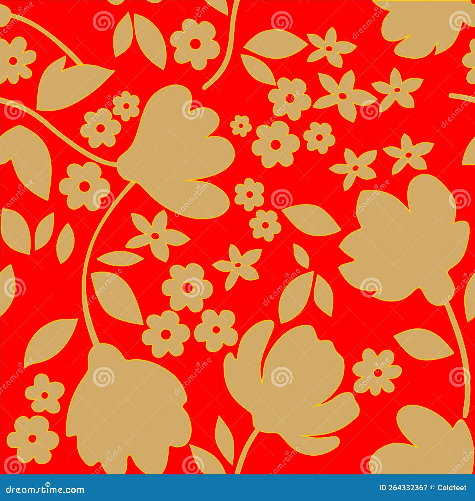 Seamless Floral Pattern in Red and Gold with Yellow Edges Stock Vector ...