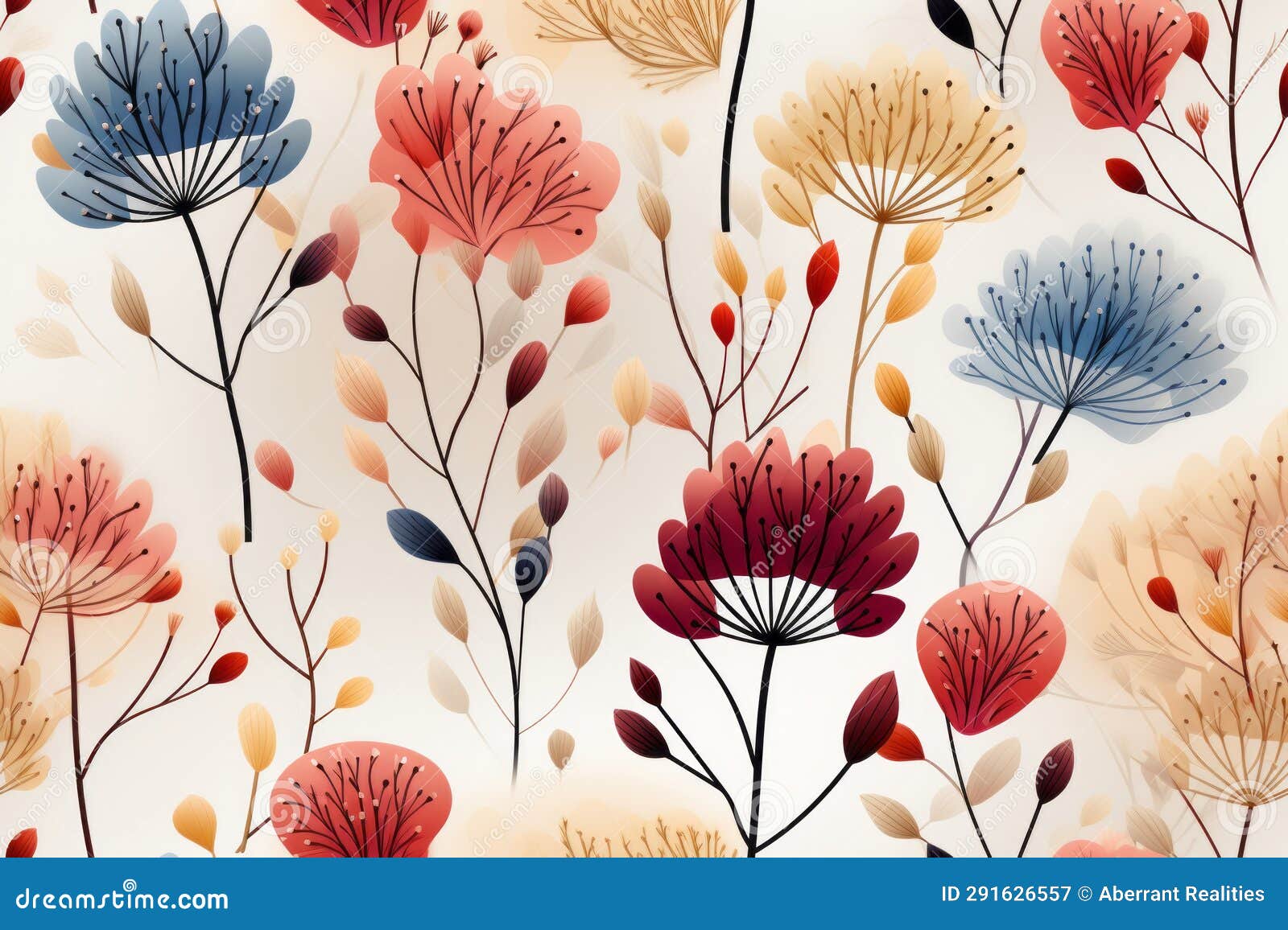 Seamless Floral Pattern with Red Orange and Blue Flowers Stock ...