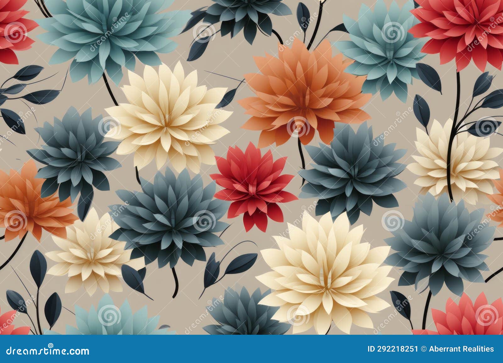Seamless Floral Pattern with Red Orange and Blue Flowers Stock ...