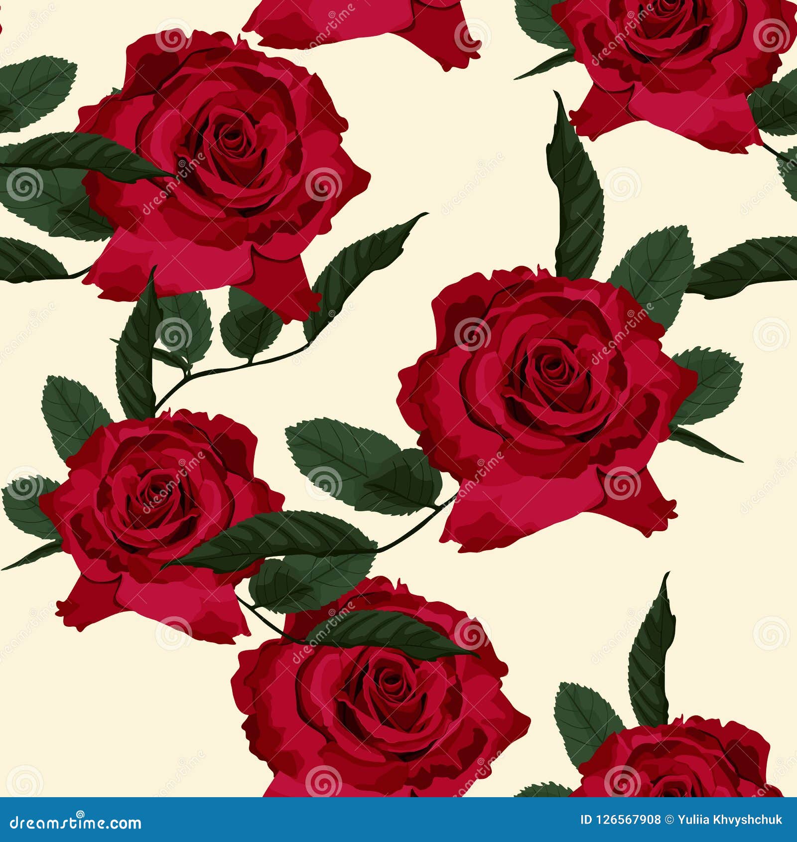 Seamless Floral Pattern with Red Roses on Beige Background. Stock ...