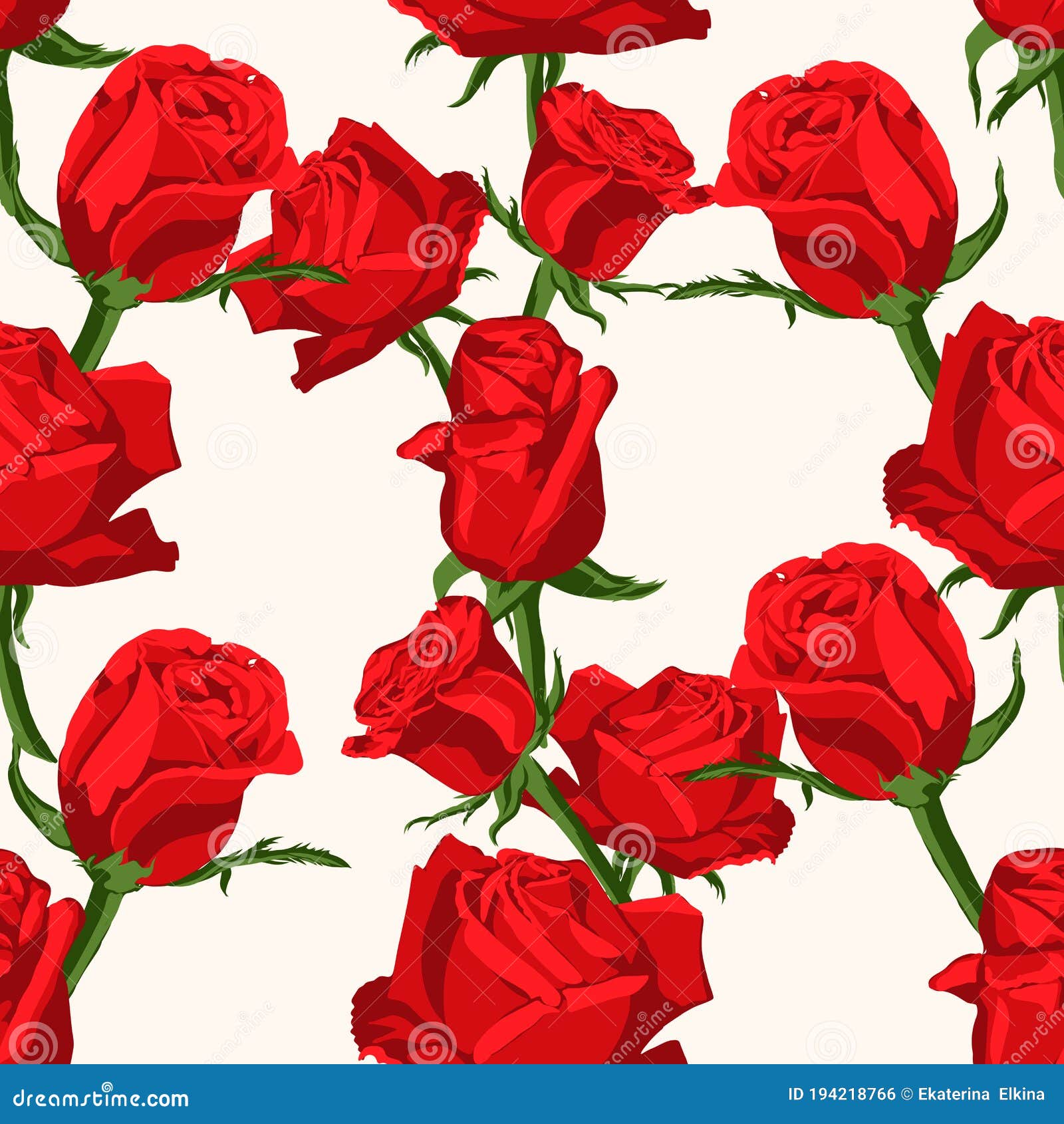 Seamless Floral Pattern with of Red Roses. Vector Illustrationseamless ...