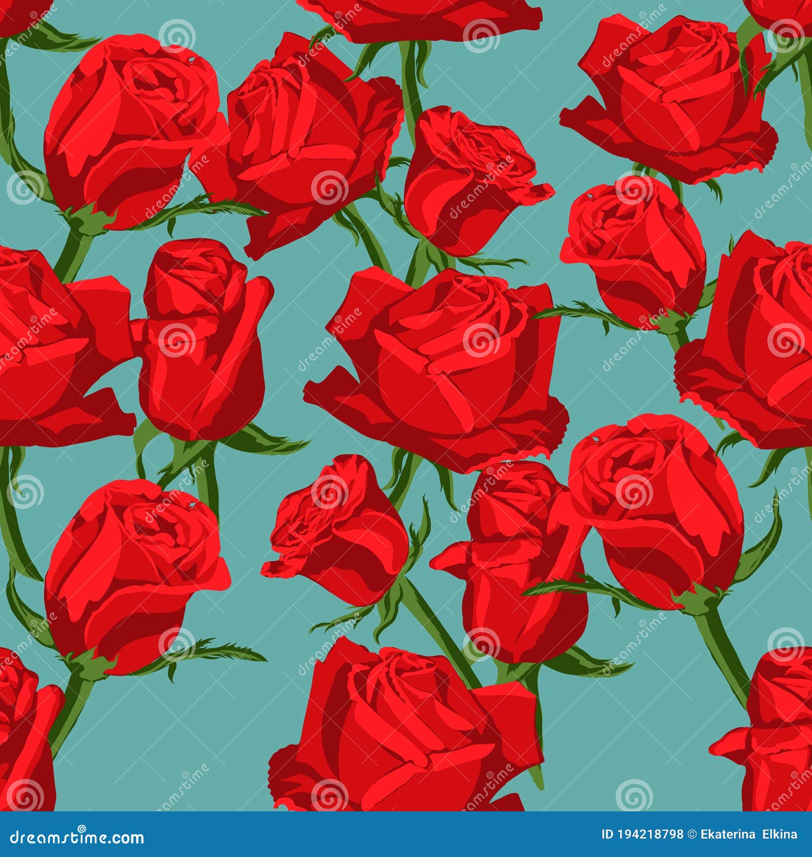 Seamless Floral Pattern with of Red Roses. Vector Illustrationseamless ...