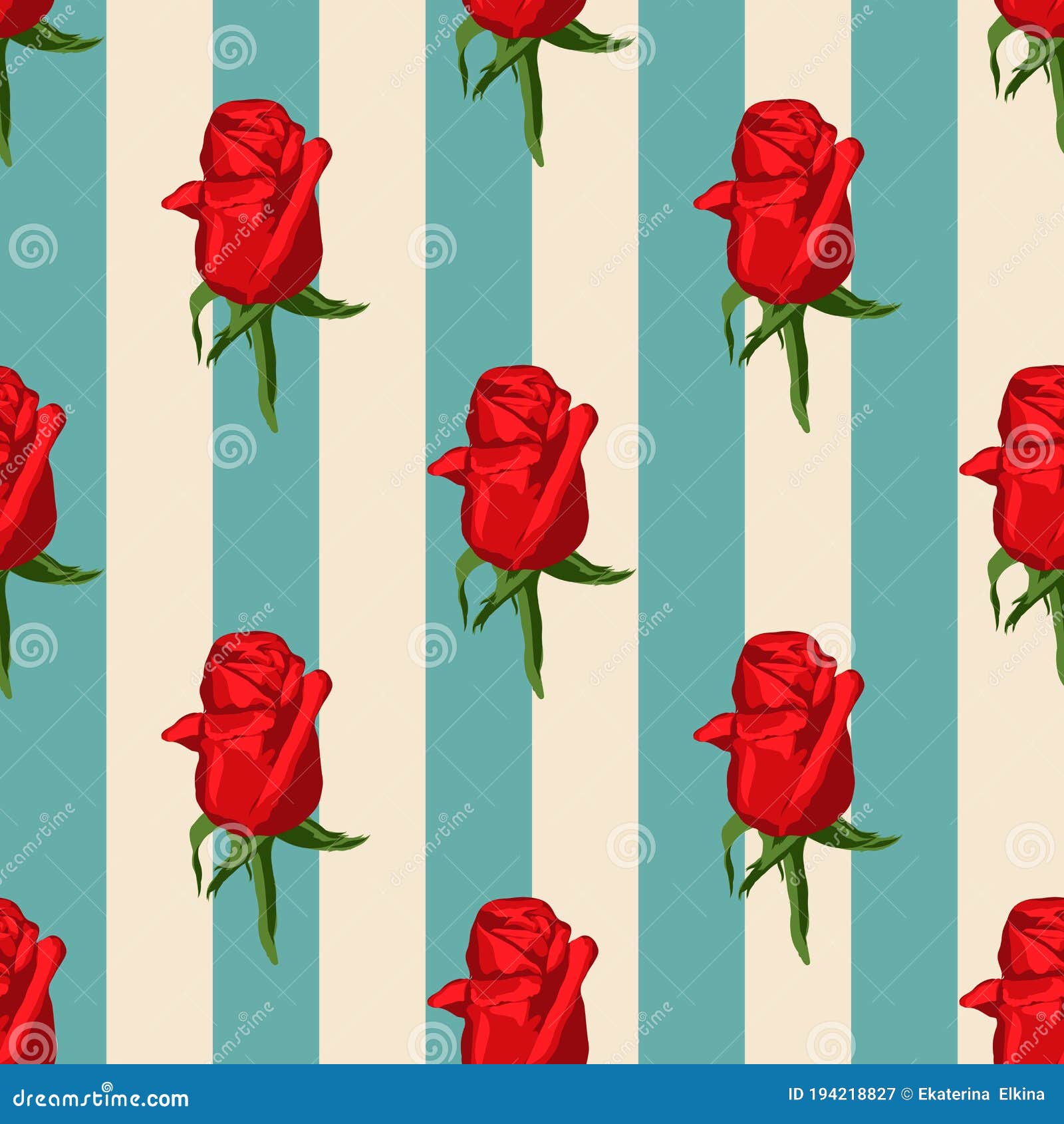 Seamless Floral Pattern with of Red Roses. Vector Illustrationseamless ...