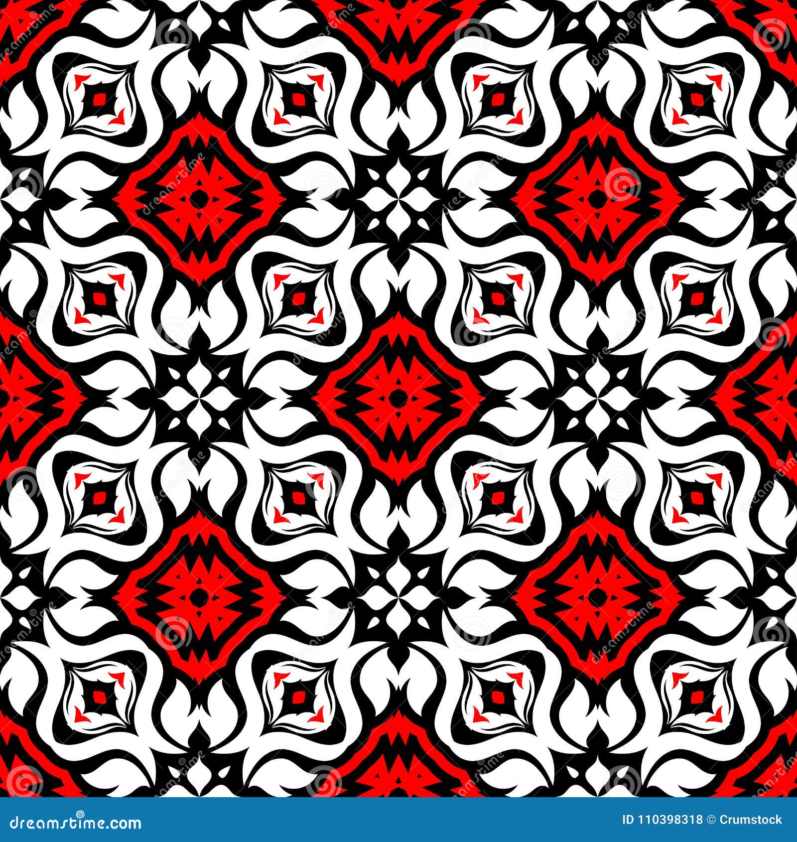 Seamless Floral Pattern. Red, White Elements on Black Background Stock ...