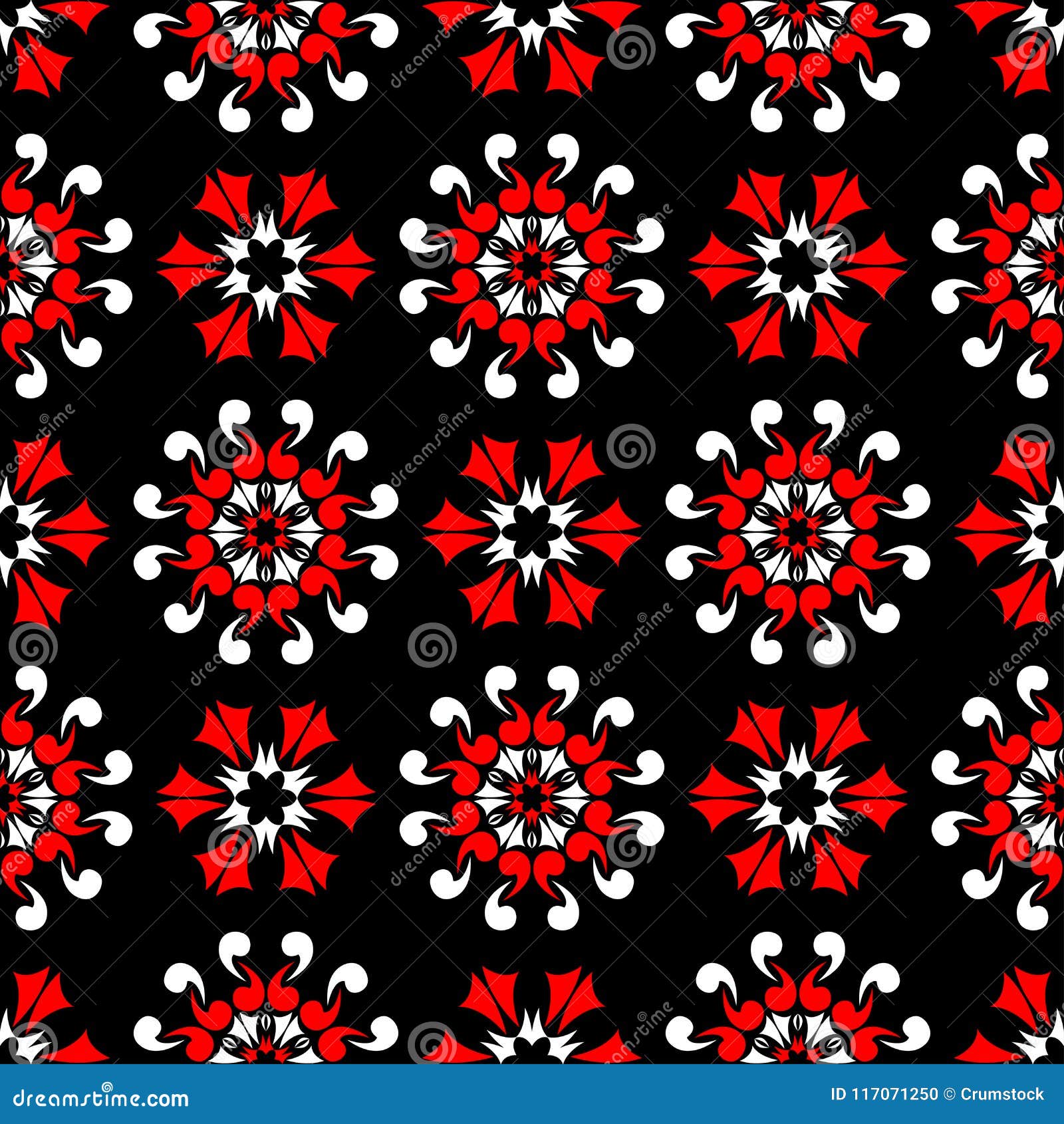 Seamless Floral Pattern. Red and White Elements on Black Background ...