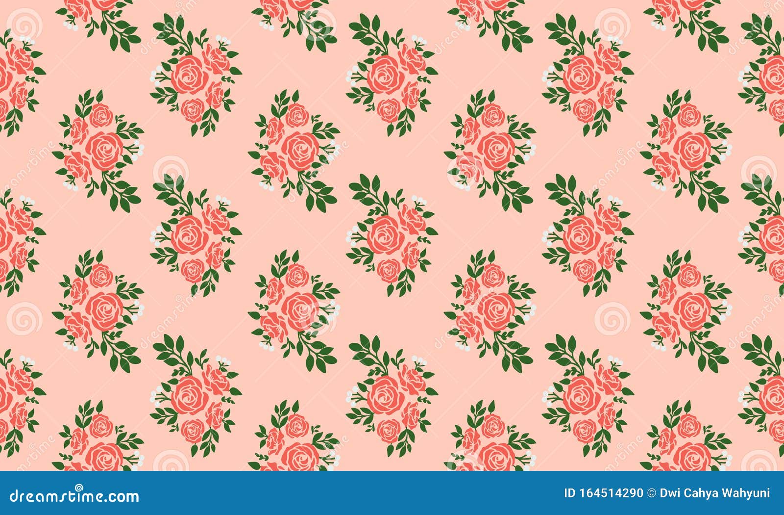 Seamless Floral Pattern with Rose on Bright Peach Background Stock ...