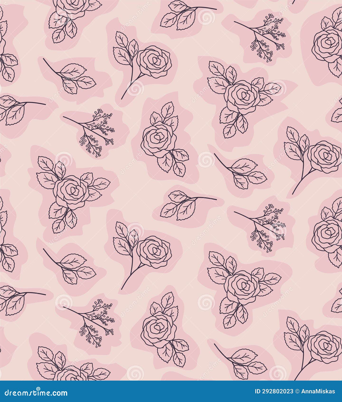 Seamless Floral Pattern with Roses, Line Art. Stock Illustration ...