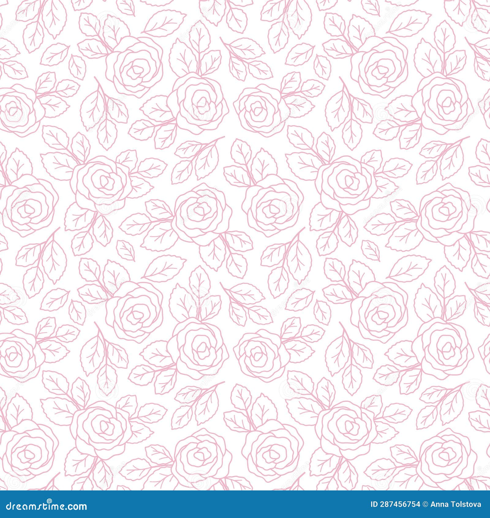 Seamless Floral Pattern with Roses, Line. Stock Illustration ...