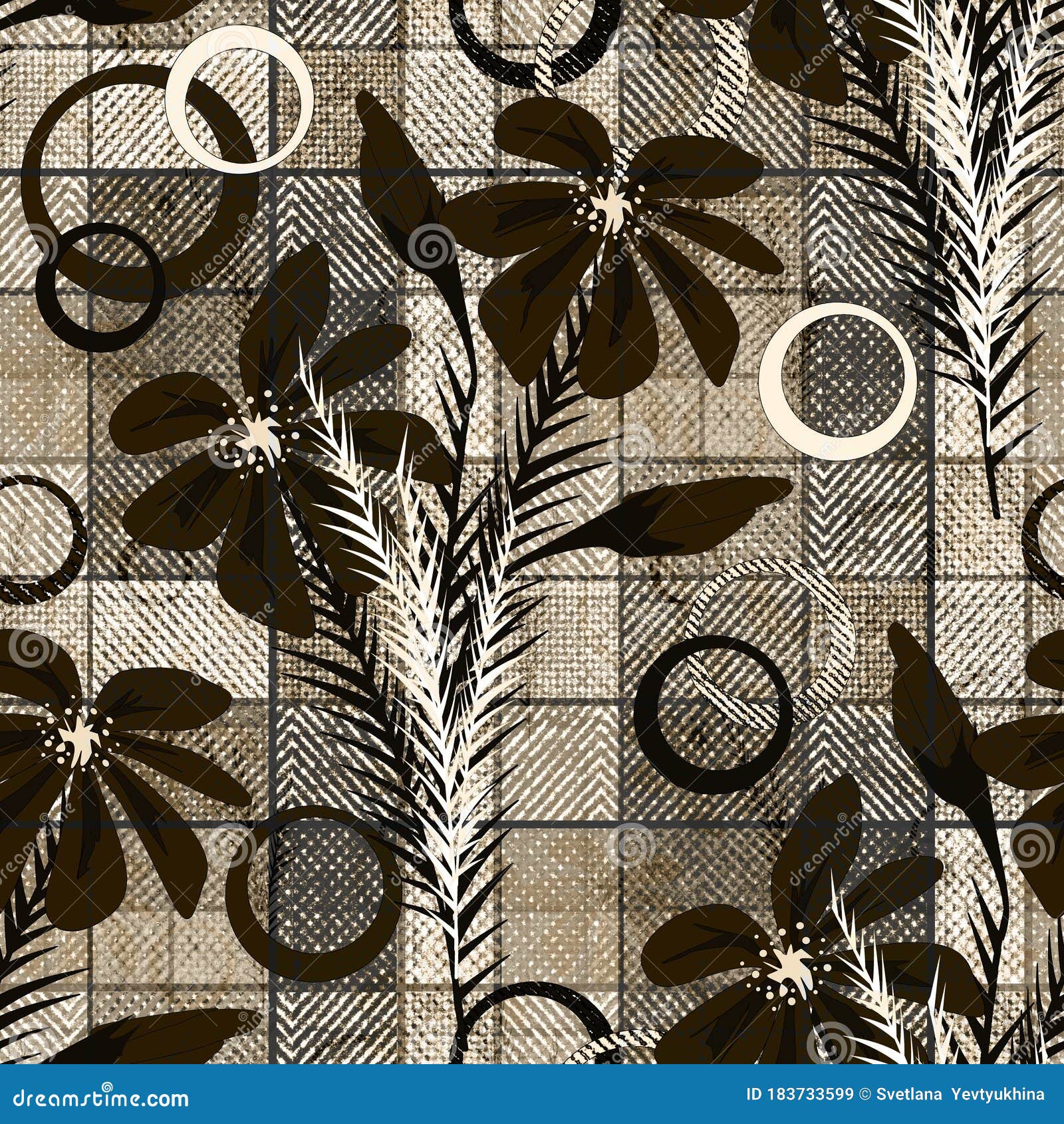 Seamless Floral Pattern in a Rustic Style. Flowers on a Checkered ...