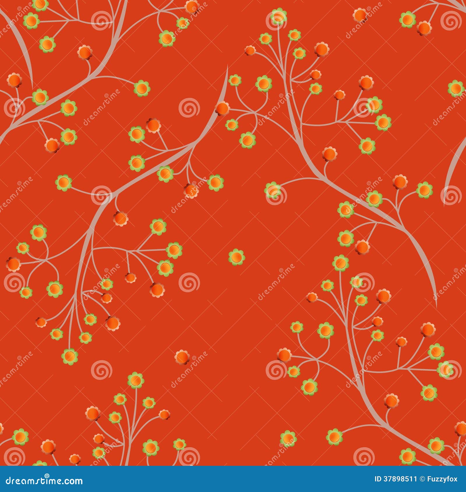 Seamless Floral Pattern Texture on Orange Background Stock Illustration ...