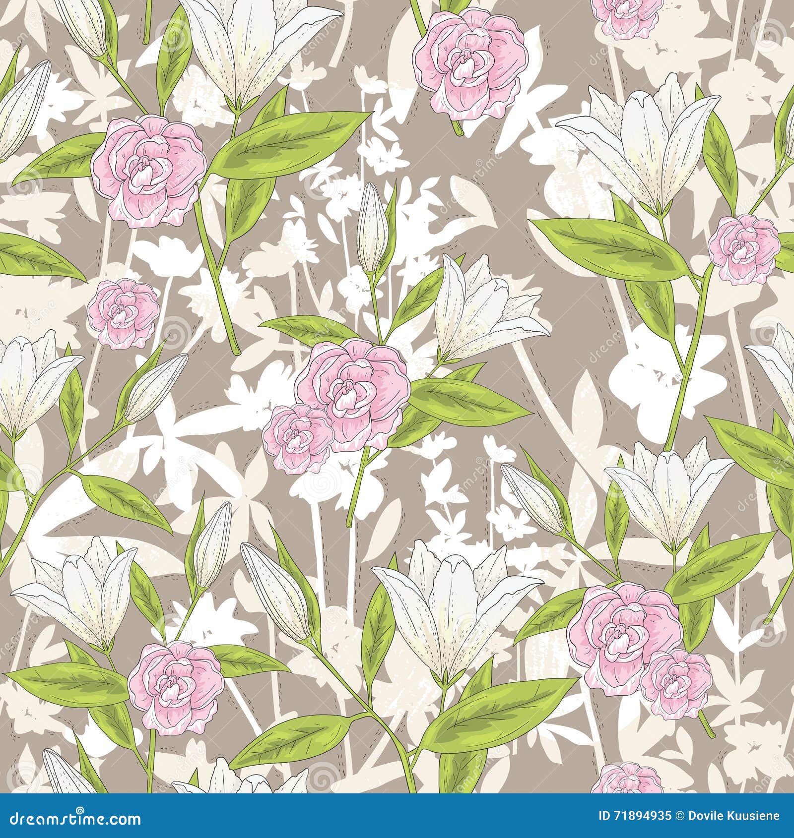 Seamless Floral Pattern. Vector Background with Lilly Flowers Stock ...