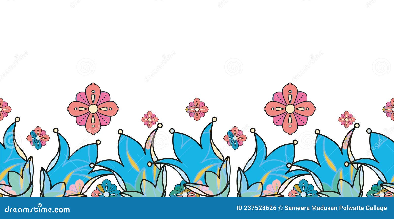 Seamless Floral Pattern in Vector. Border Design Stock Illustration ...