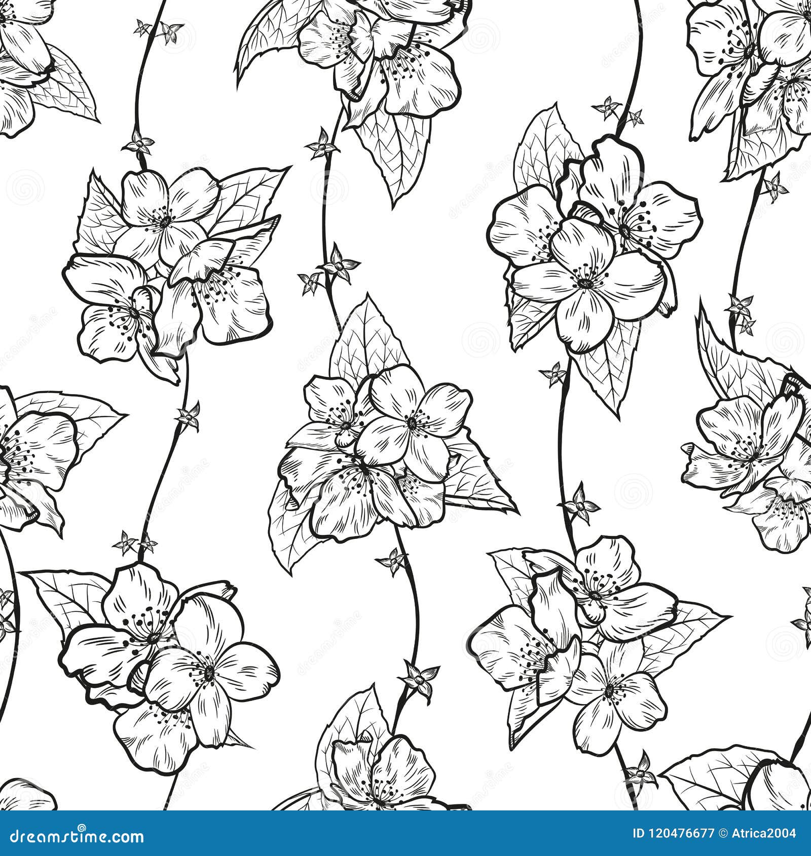 Seamless Floral Pattern with Vector Jasmine Elements for Fabric Stock ...