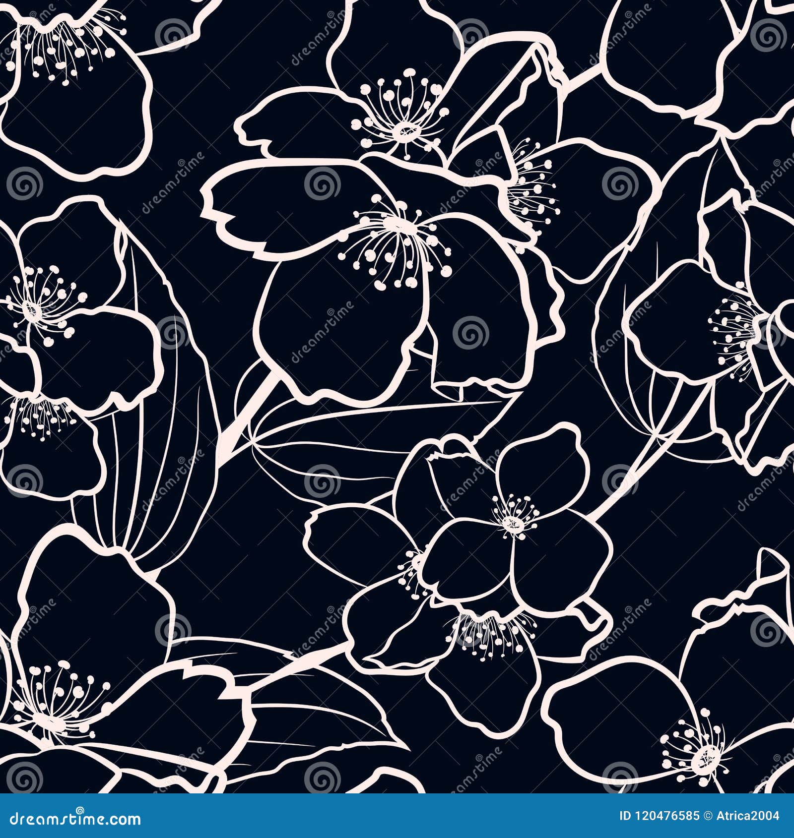 Seamless Floral Pattern with Vector Jasmine Elements for Fabric Stock ...