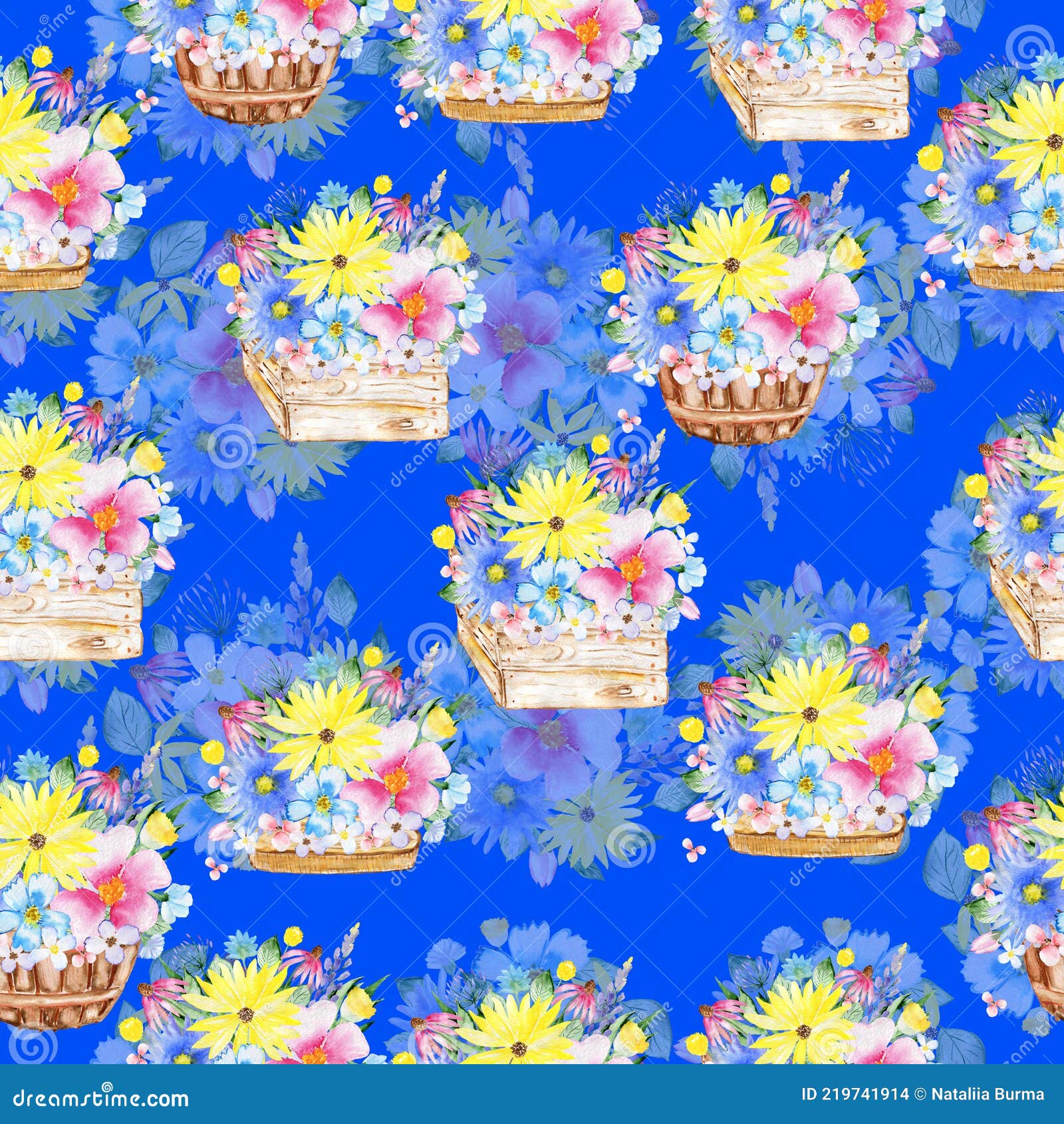 Seamless Floral Pattern Watercolor Background With Flowers Colorful