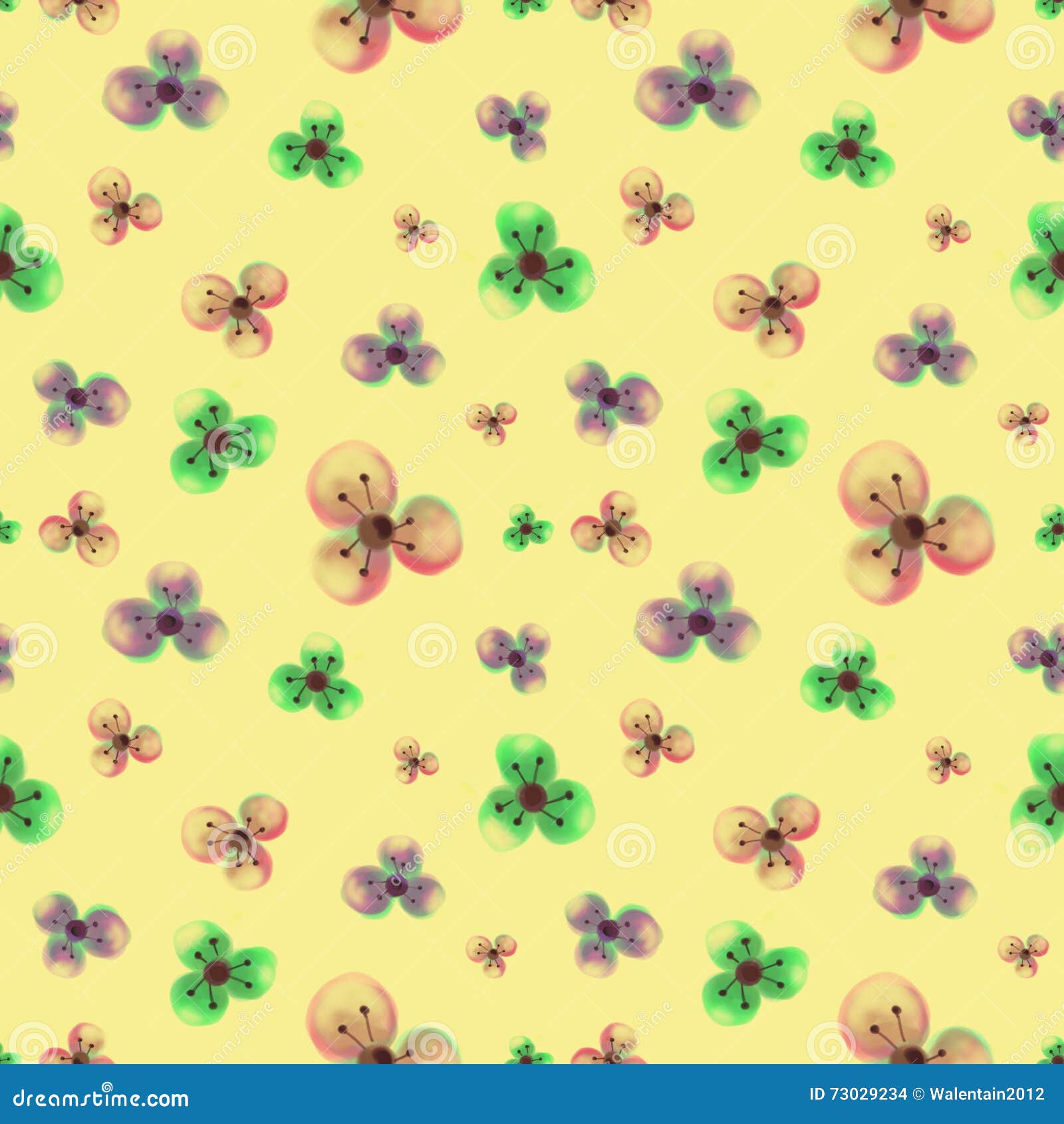 Seamless Floral Pattern Watercolor Background With Hand Drawn Flowers