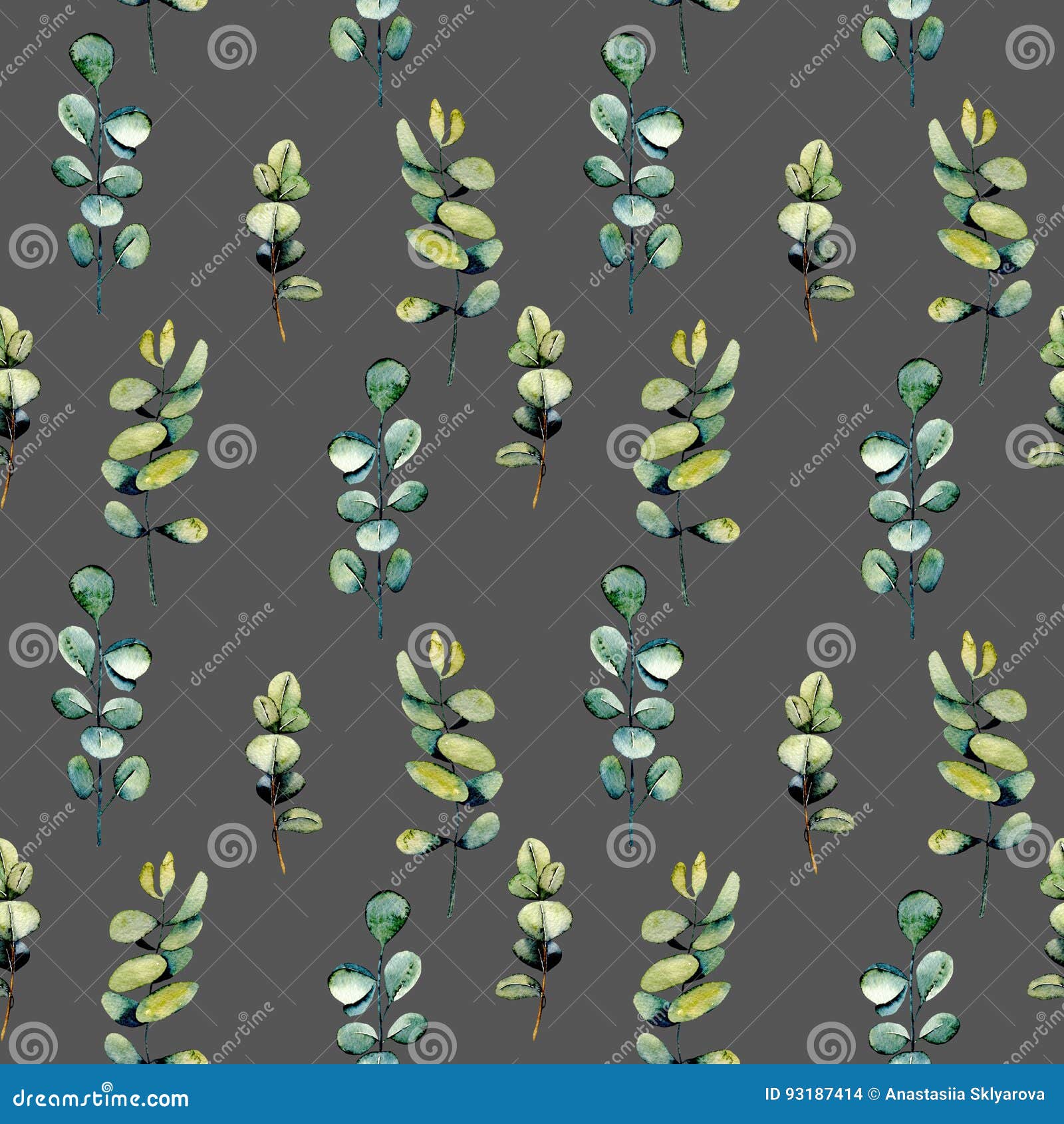 Seamless Floral Pattern with Watercolor Eucalyptus Branches Stock ...