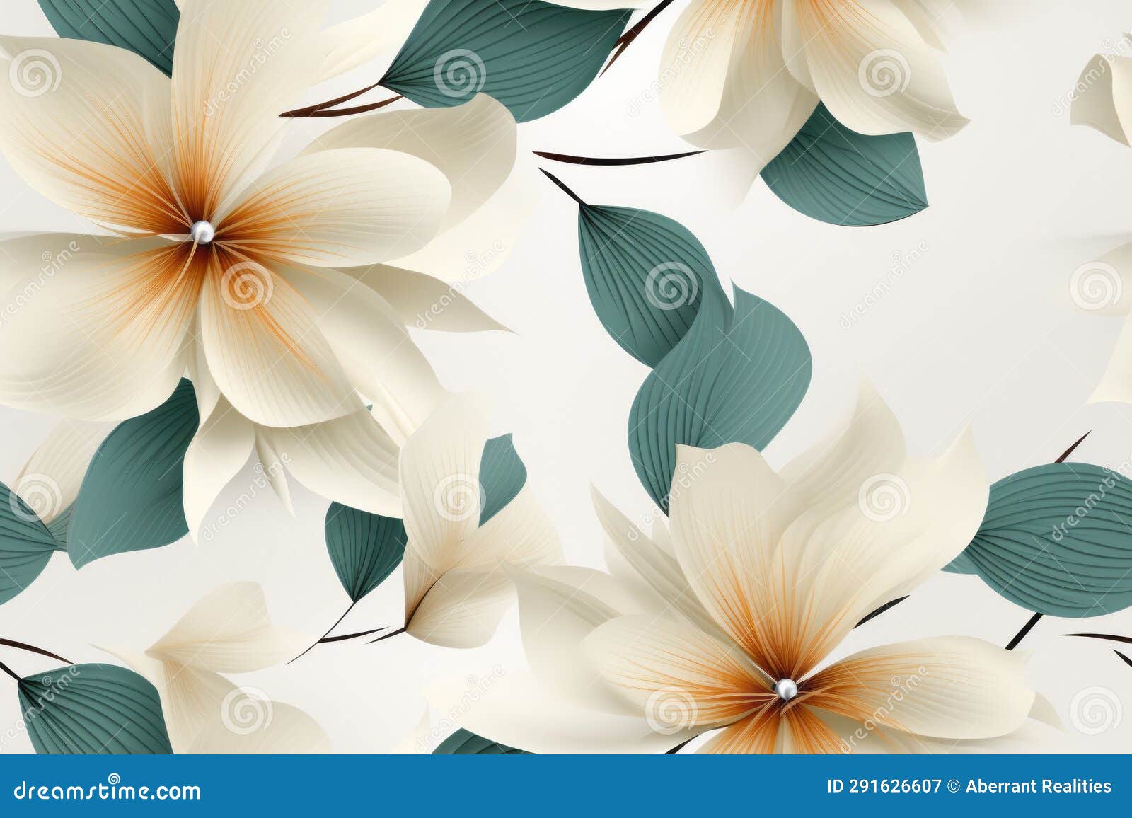 Seamless Floral Pattern with White and Green Flowers on a White ...