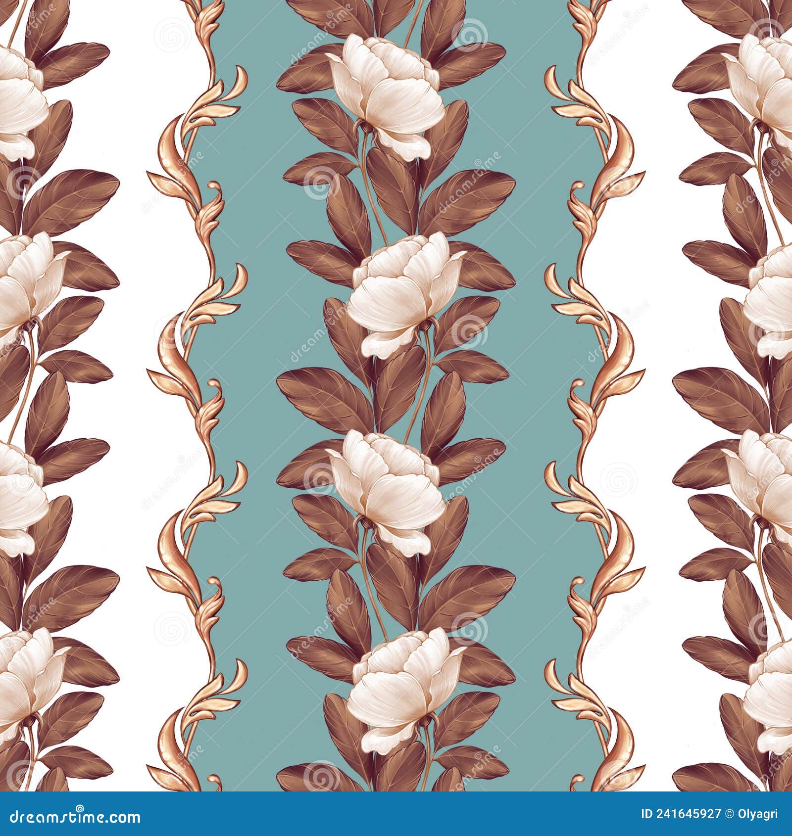Seamless Floral Pattern of White Rose Flowers and Leaves Stock ...