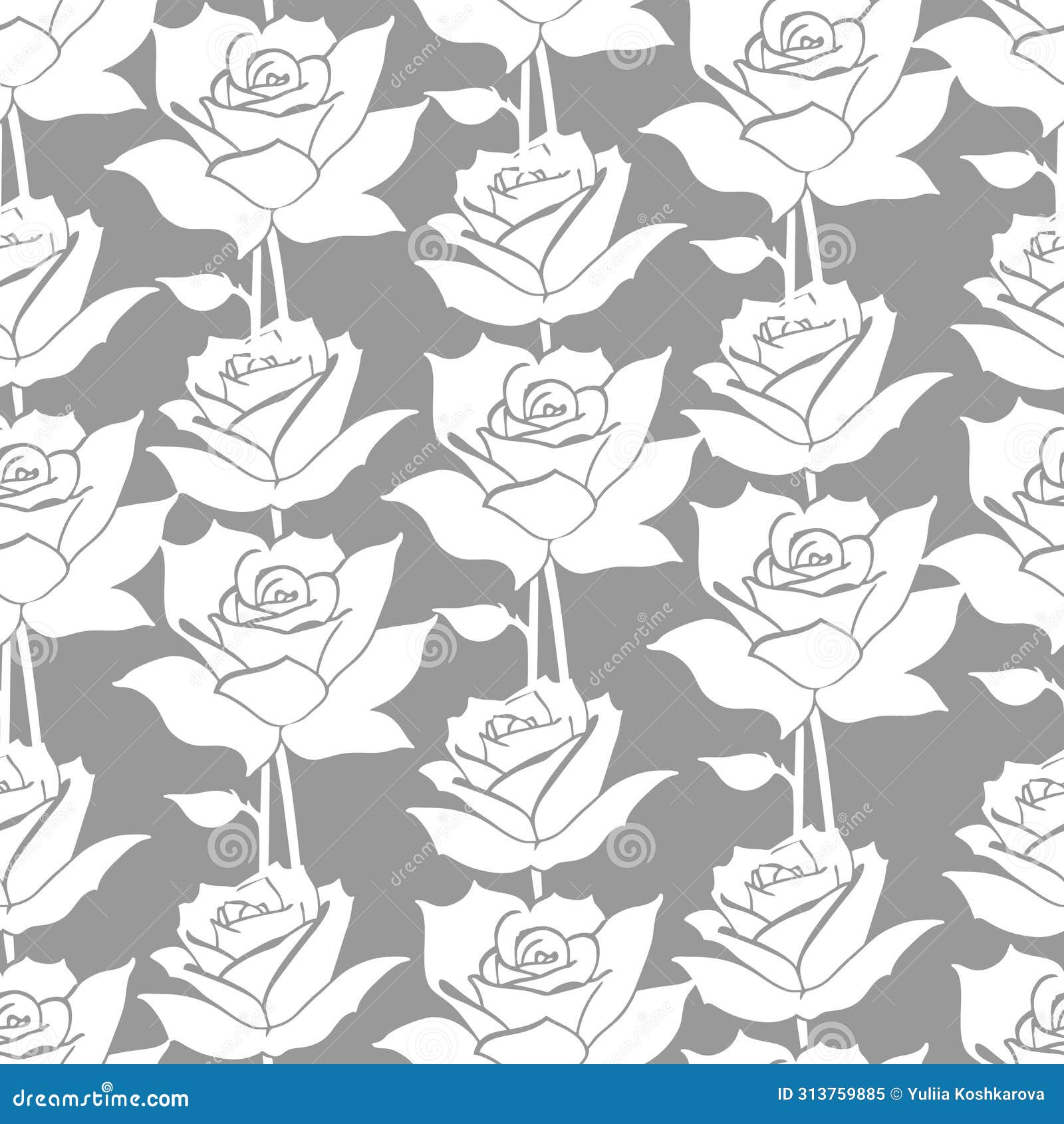 Seamless Floral Pattern White Roses on Gray Background, Texture Stock ...