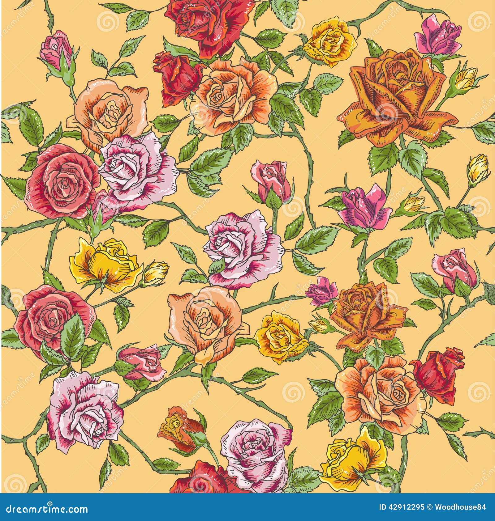 Seamless Floral Roses Background Stock Vector - Illustration of doodle ...