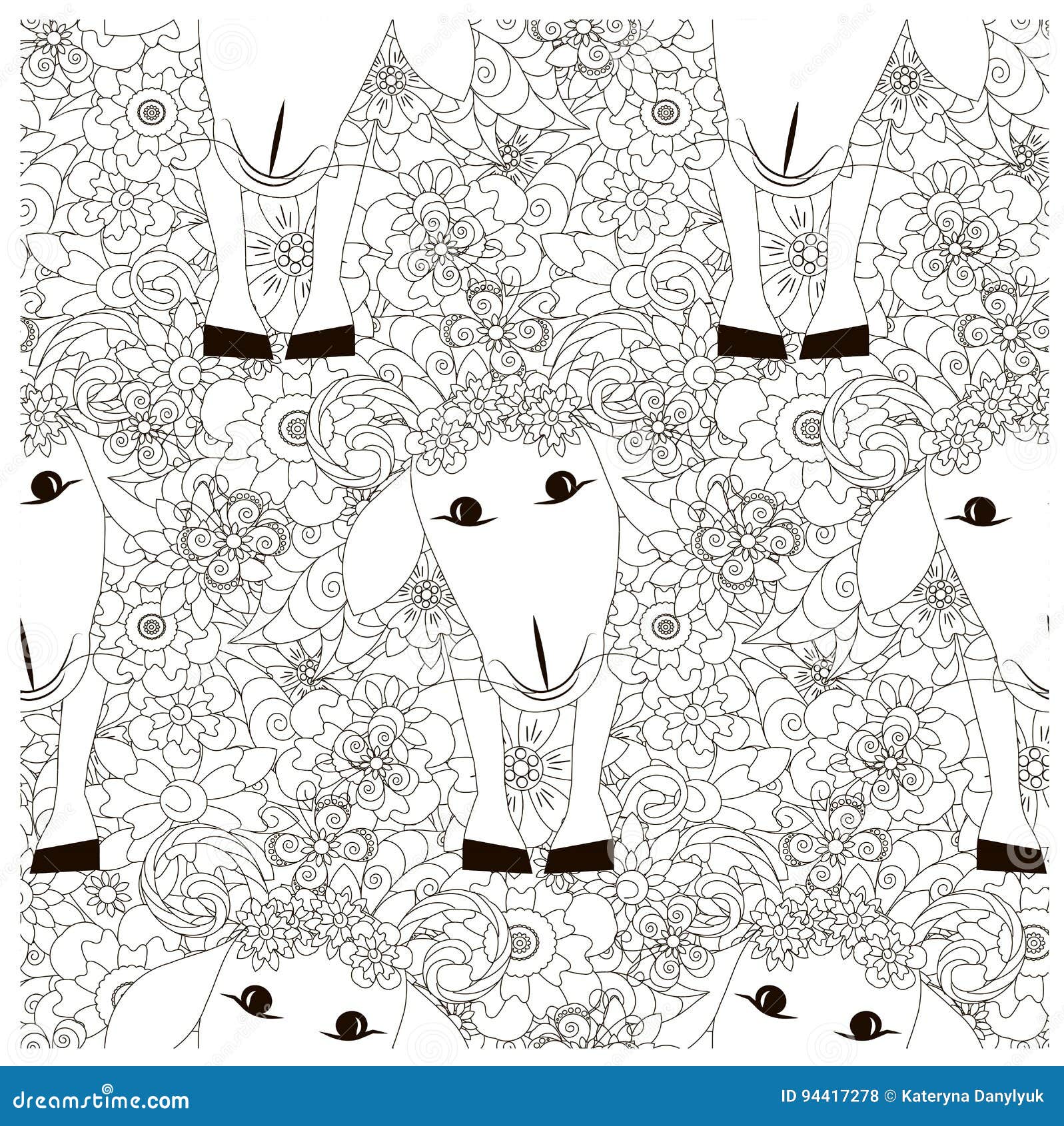 Seamless Floral with Sheep Monochrome Pattern Stock Vector ...