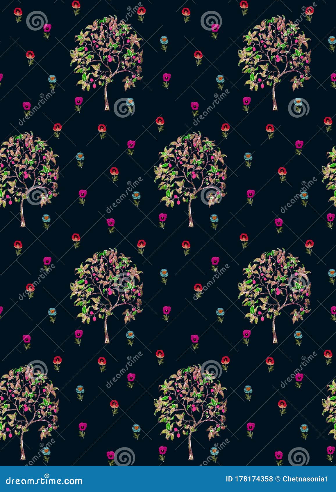 Seamless Floral Tree Design Digital Background Stock Illustration ...