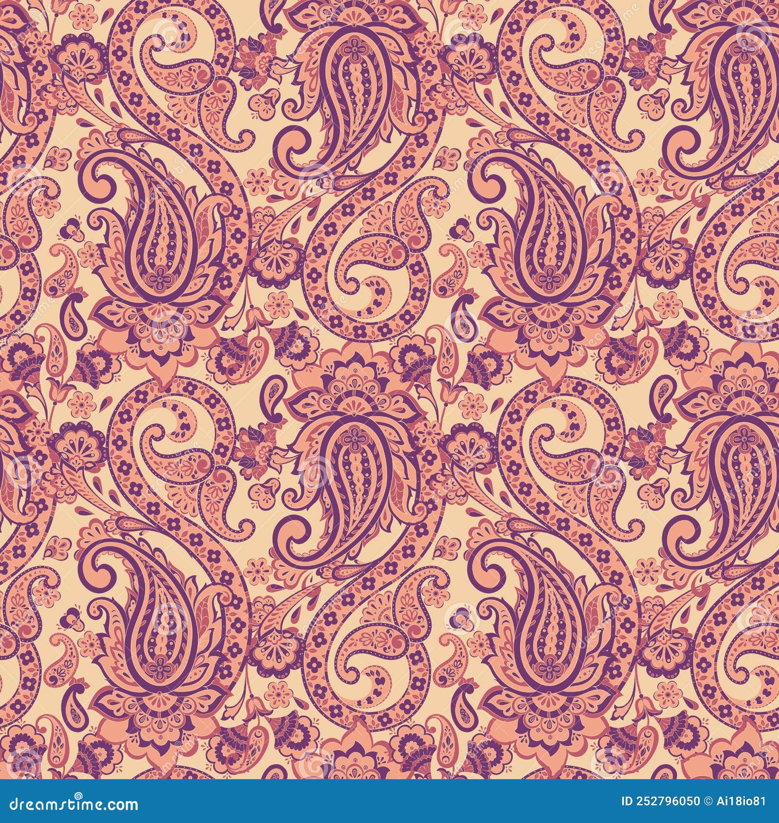 Seamless Floral Vector Illustration with Paisley Pattern. Stock Vector ...