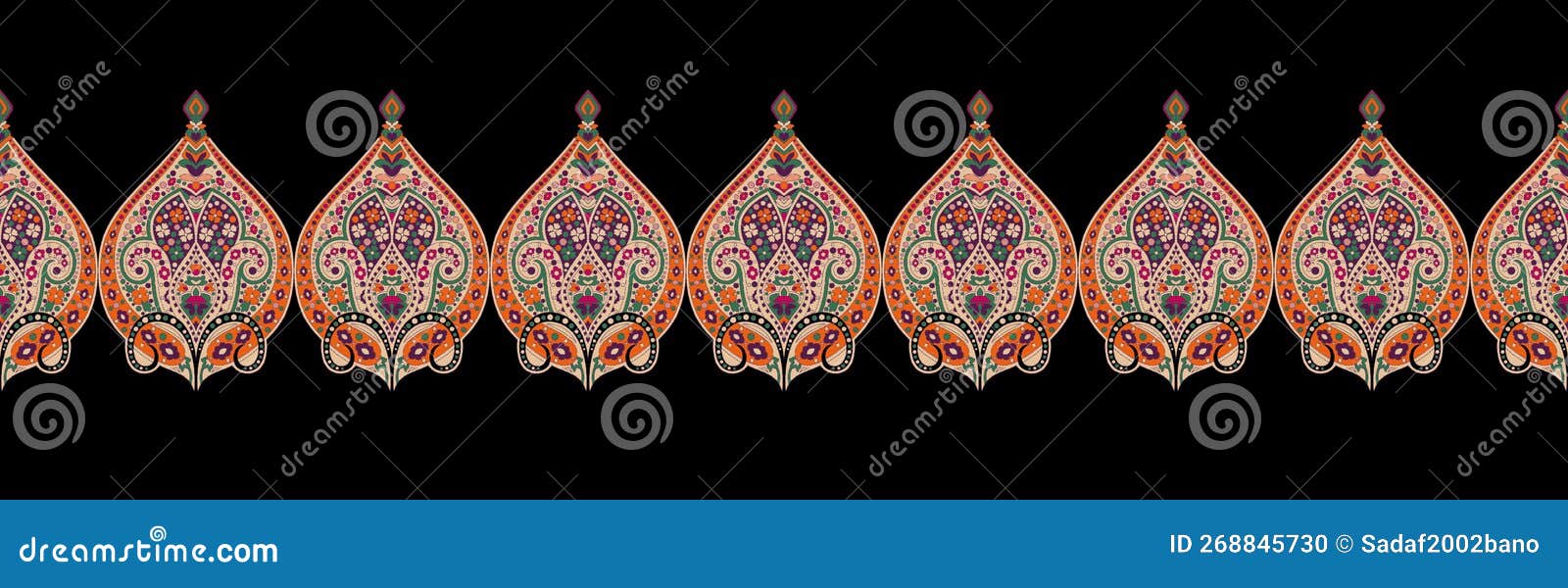 Seamless Floral Vector Motif Border Design. Vintage Vector Floral ...