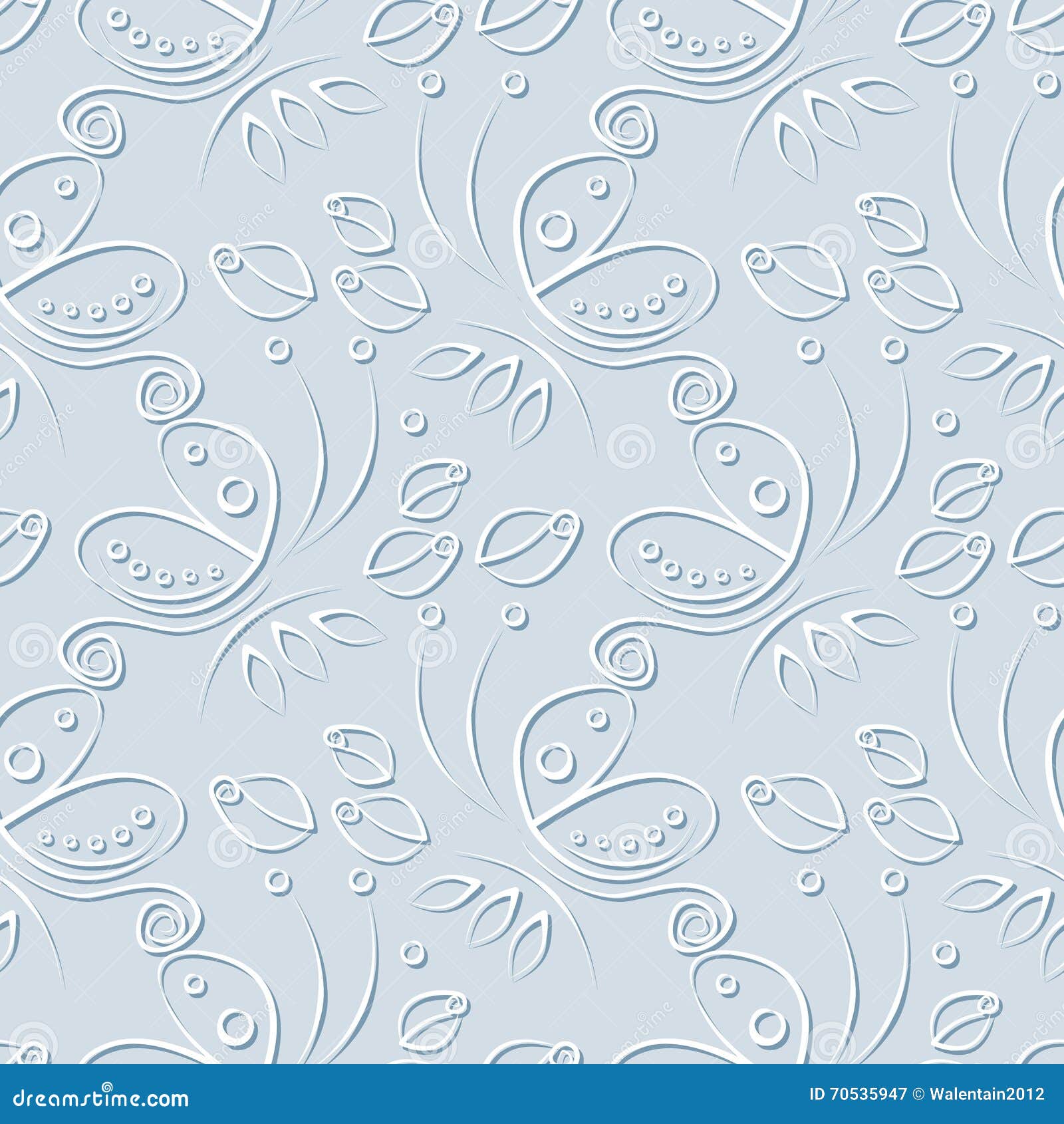 Seamless Floral Vector Pattern with Insect. Decorative Pastel Blue ...