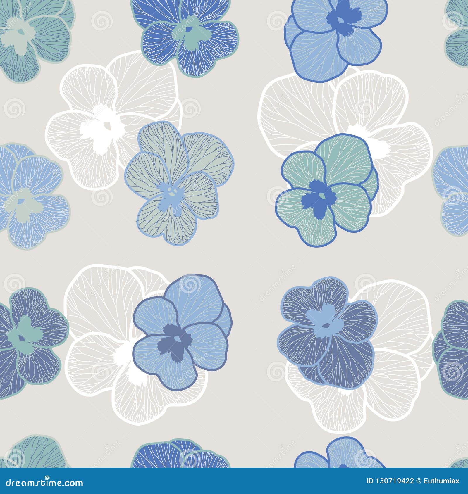 Seamless Floral Pattern in Shades of Blue. Stock Illustration ...