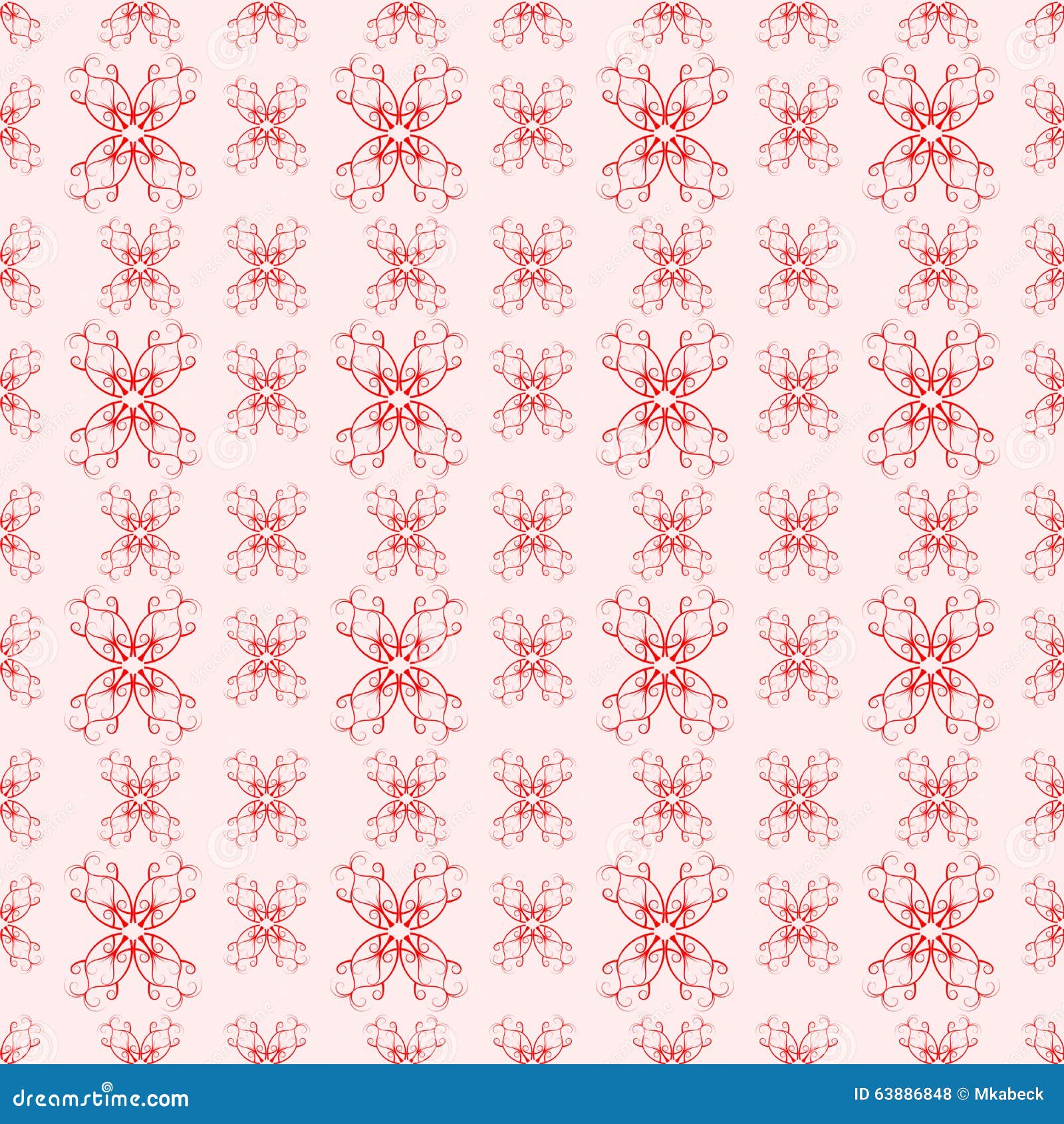 Seamless Flourish Pattern in Red on Pink Stock Illustration ...