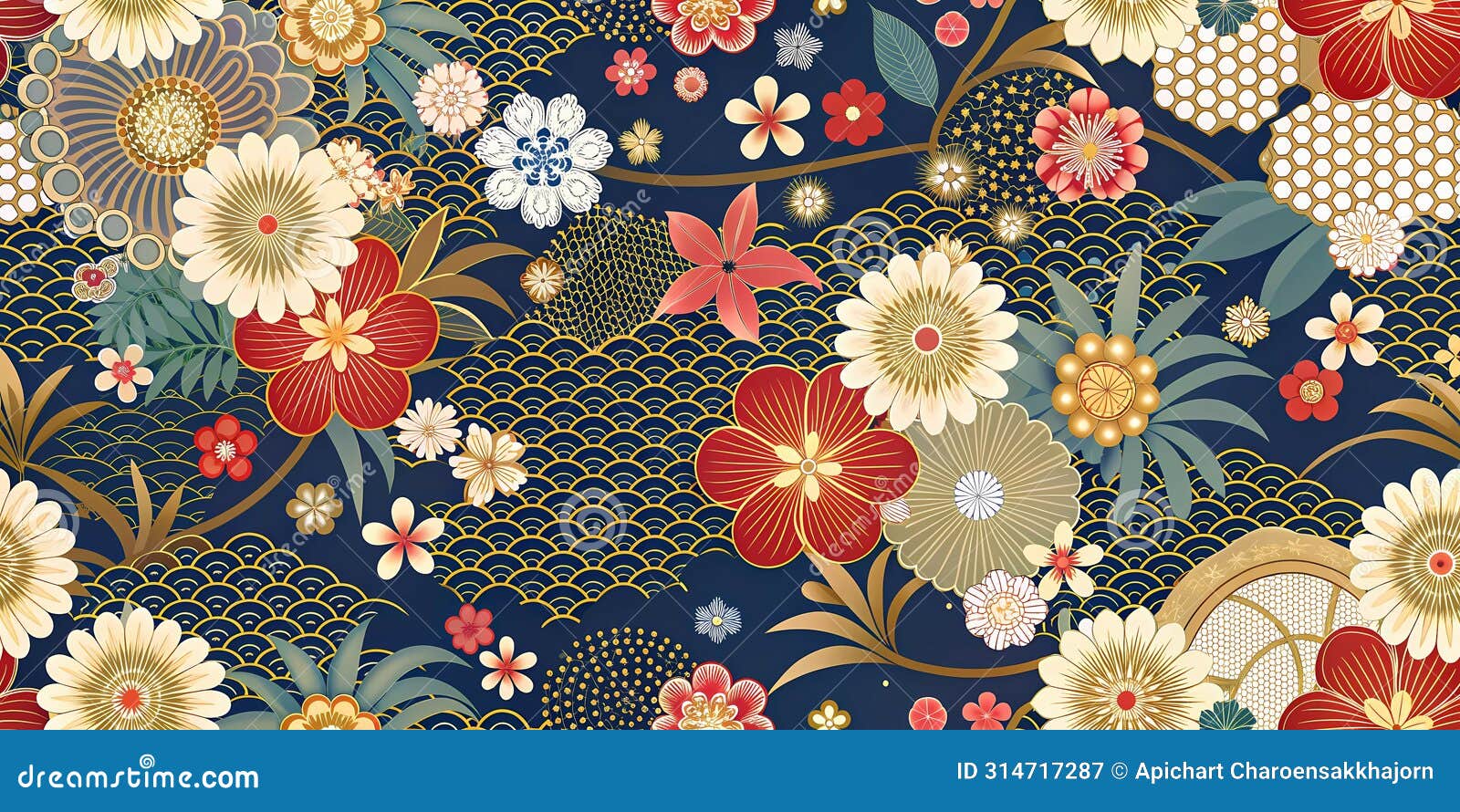Seamless Flow: Texture Patterns with Japanese Flair Stock Illustration ...