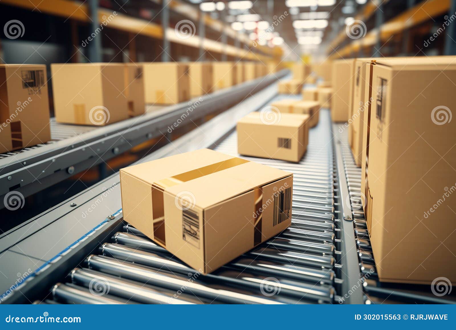 Efficient Warehouse Logistics: Moving Cardboard Boxes on Conveyor Belt ...