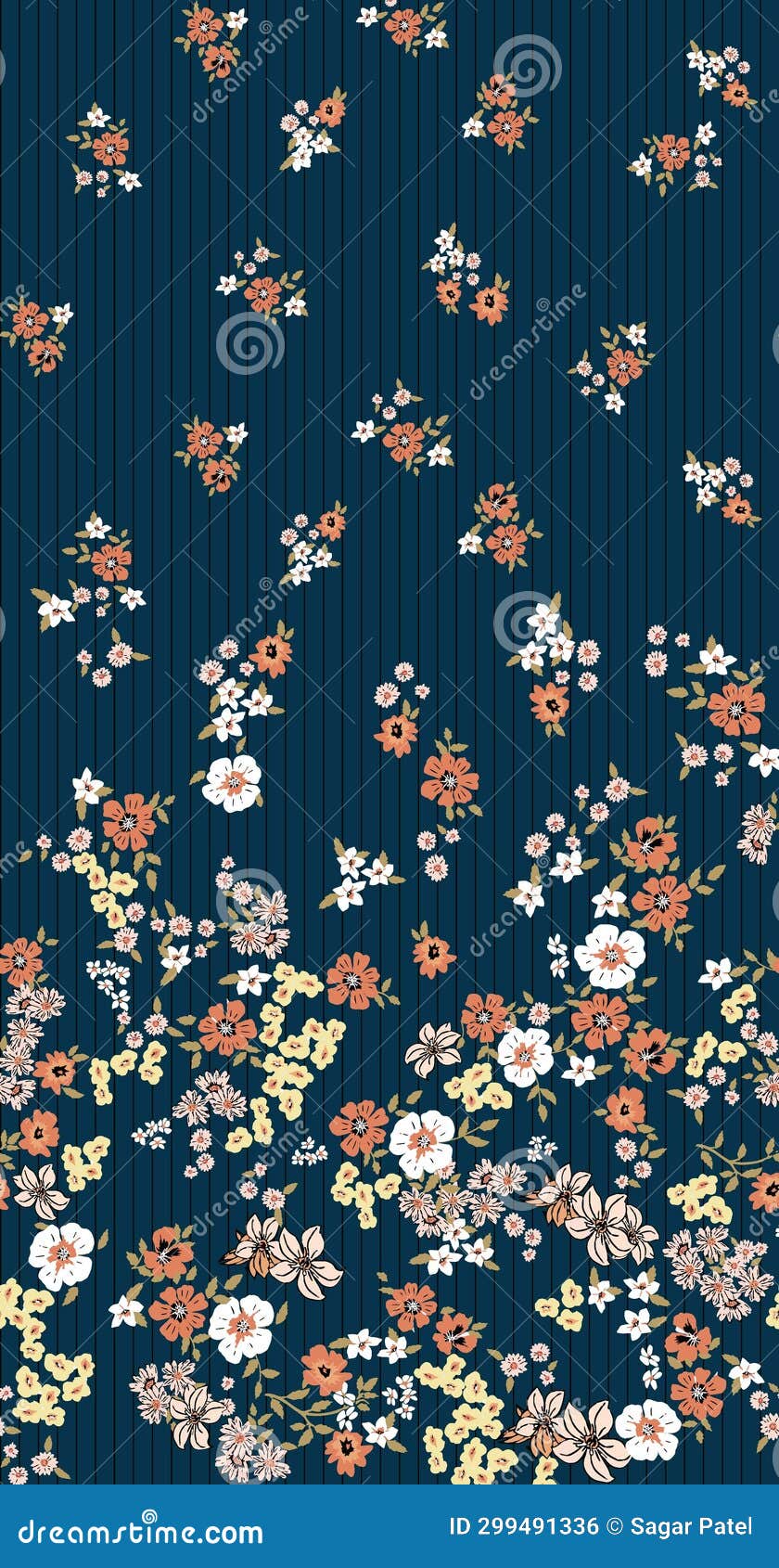 Seamless Flower Border Pattern on Stripes Background Stock Illustration ...