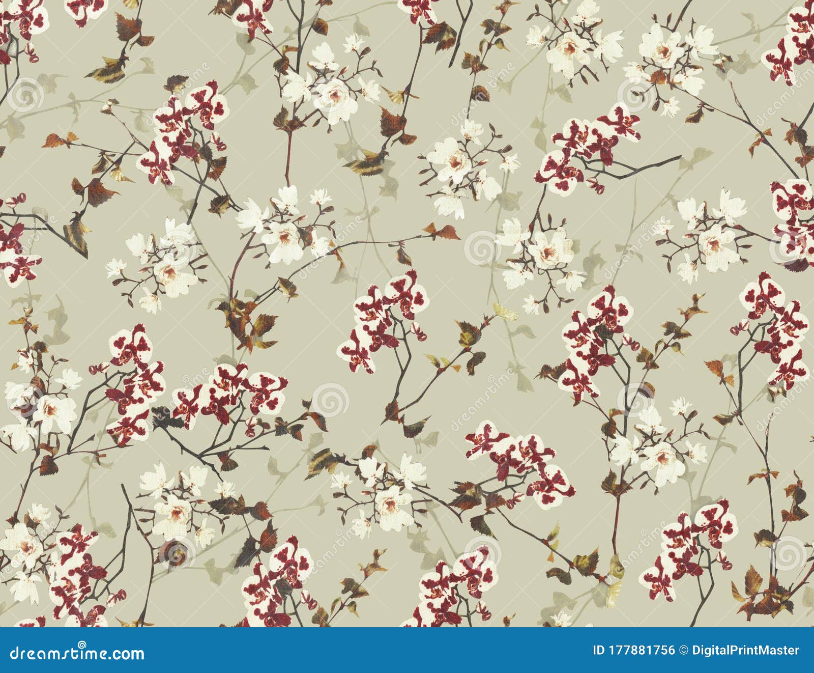 Seamless Flower Branch Pattern Design for Digital Print Repeating Stock ...