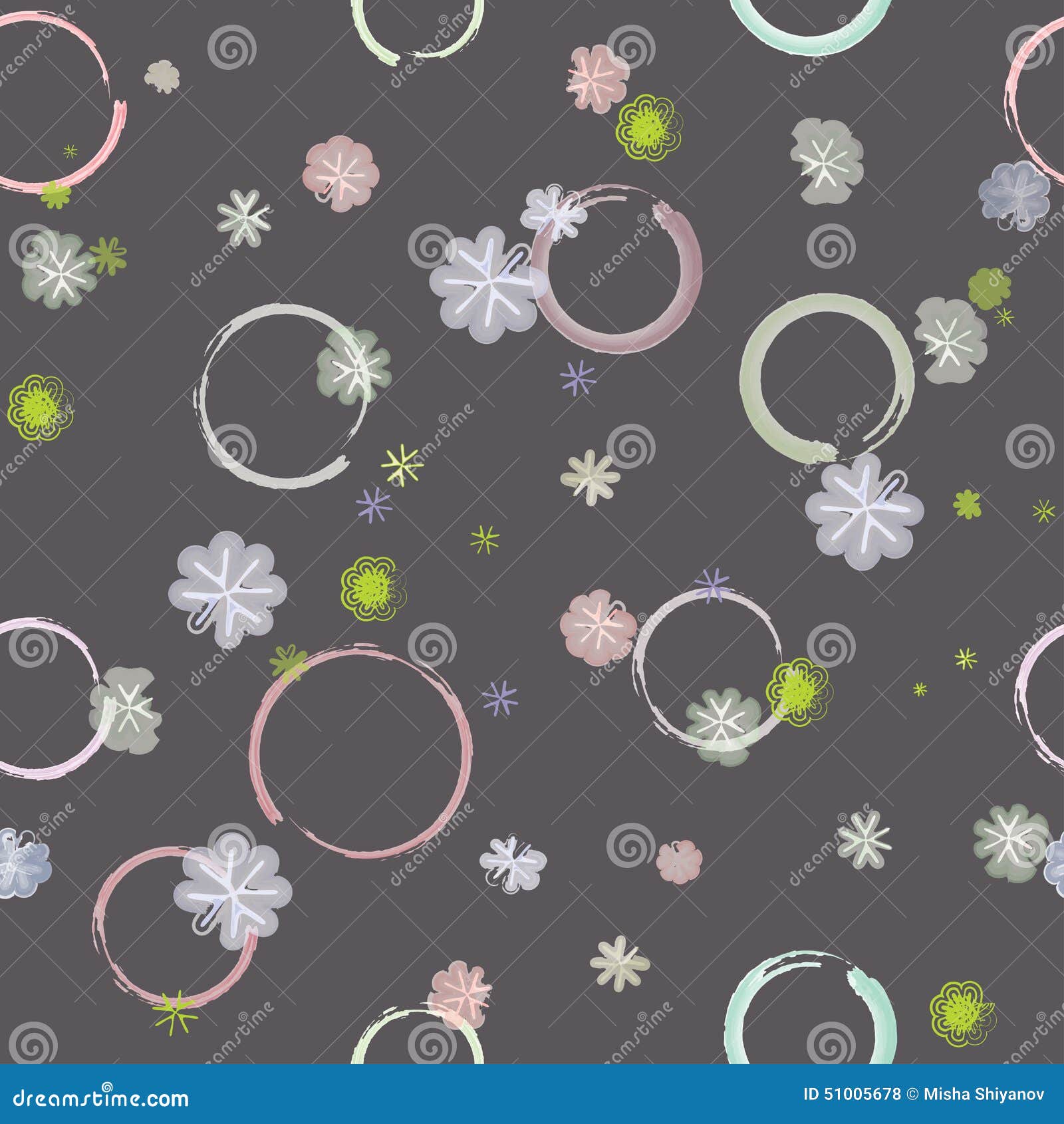 Seamless Flower and Circles Pattern. Stock Vector - Illustration of ...