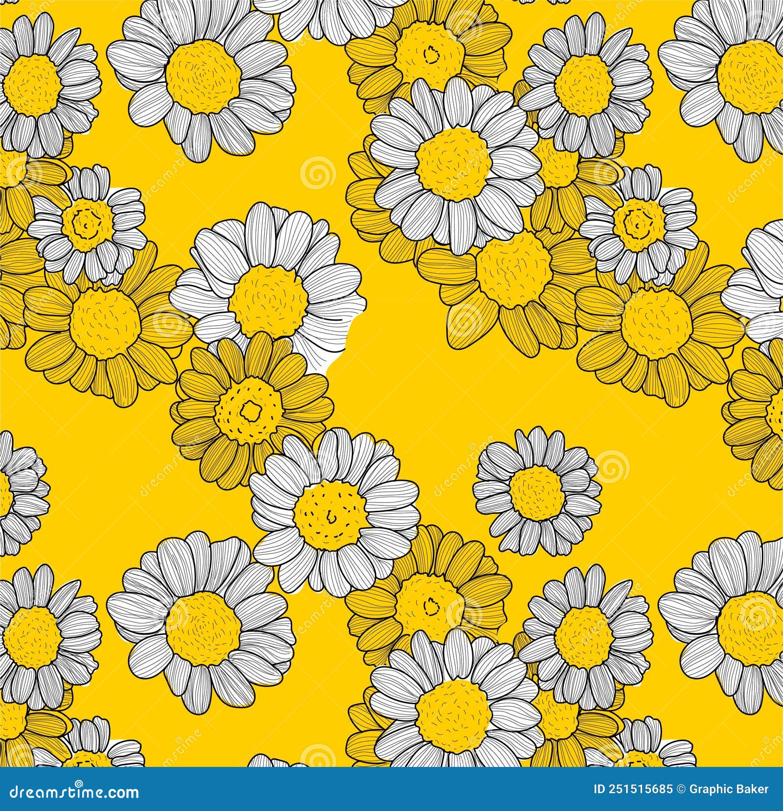 Seamless Flower Design with Outline on Yellow Flower. Stock Vector ...