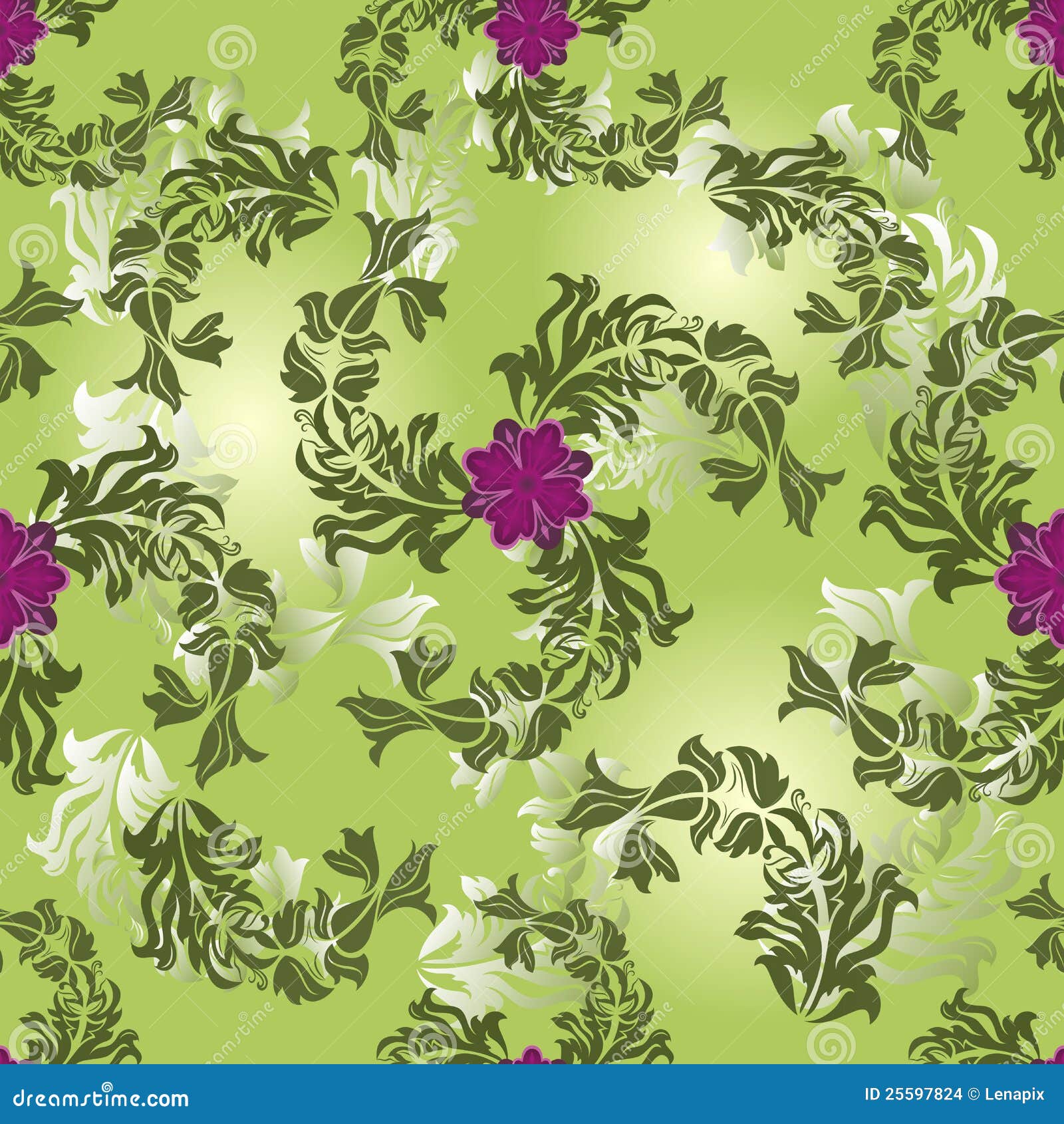 Seamless Flower Green Pattern. Stock Vector - Illustration of purple ...
