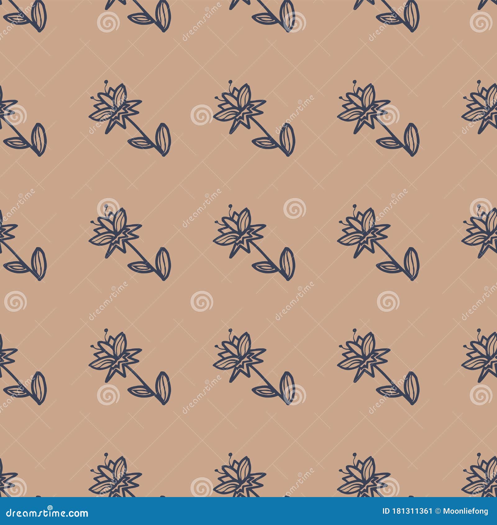 Seamless Flower Line Pattern Stock Vector - Illustration of nature ...