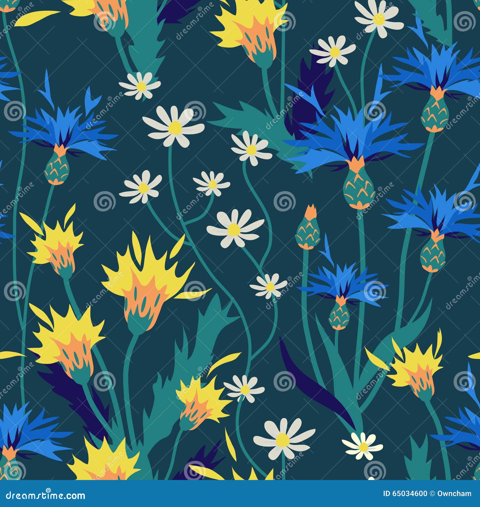 Seamless Flower Pattern stock vector. Illustration of print - 65034600
